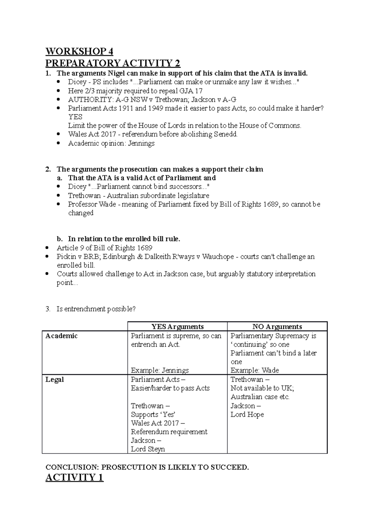 PL WS4 - PUBLIC LAW WORKSHOP - WORKSHOP 4 PREPARATORY ACTIVITY 2 The arguments Nigel can make in ...