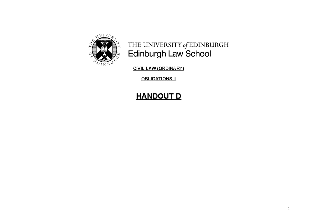Handout D - notes - CIVIL LAW (ORDINARY) OBLIGATIONS II HANDOUT D 1 ...