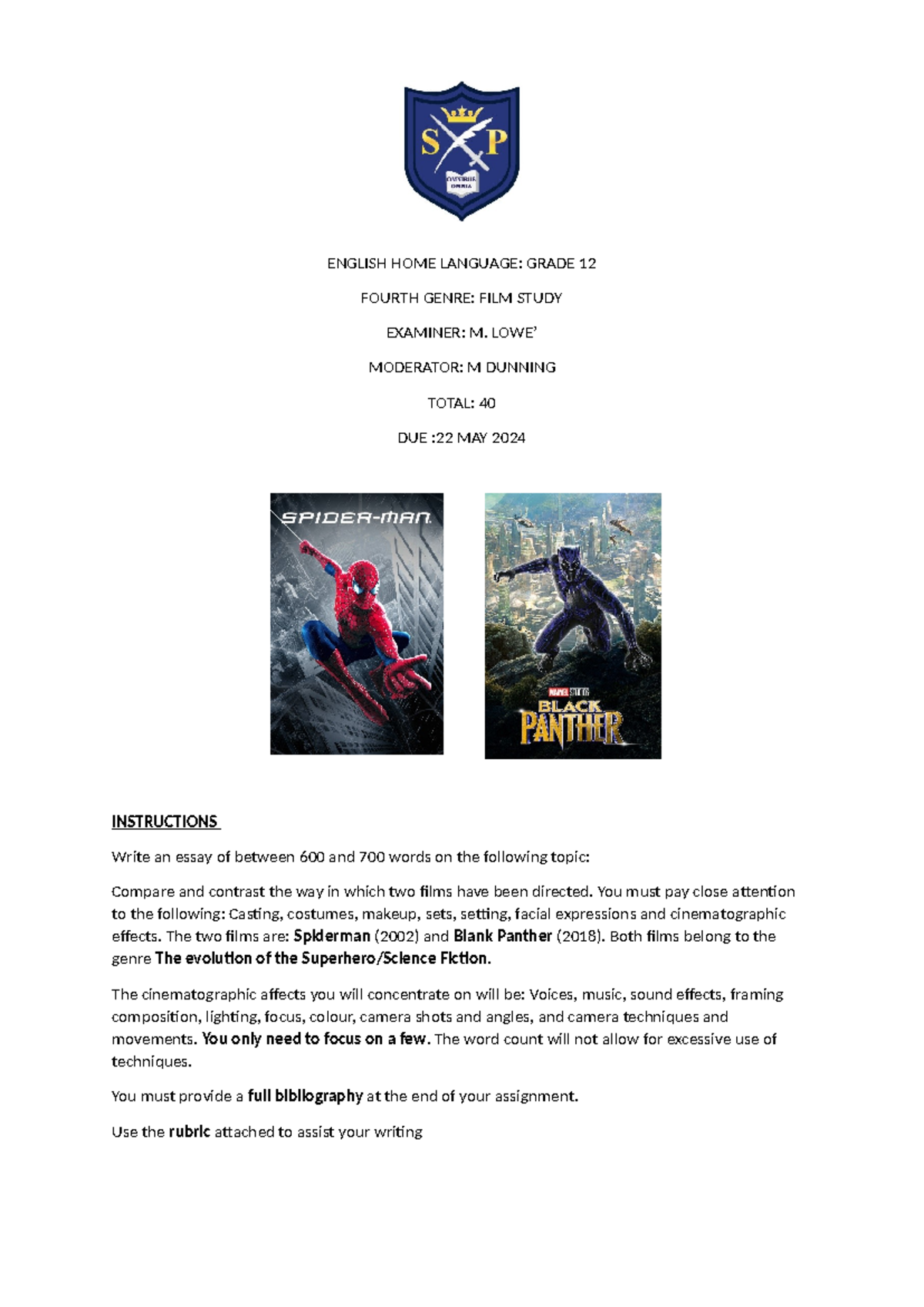 Film study task 1 - 4th genre task - ENGLISH HOME LANGUAGE: GRADE 12 ...