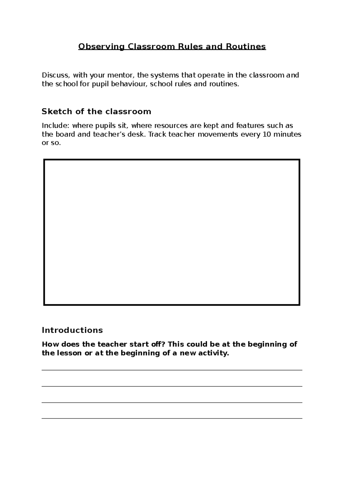 Observing Classroom Rules and Routines - Observing Classroom Rules and ...