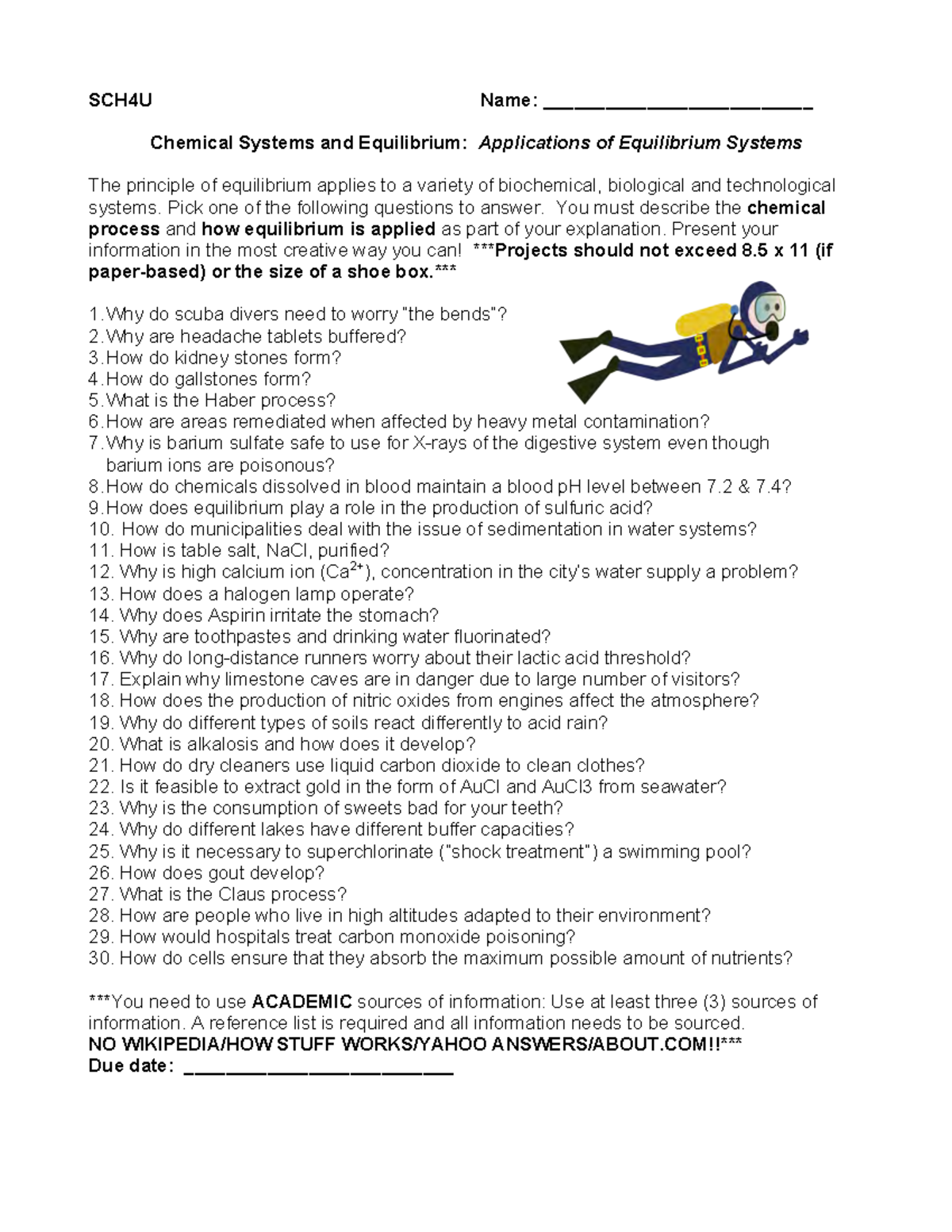 Equilibrium Application Project - SCH4U Name ...