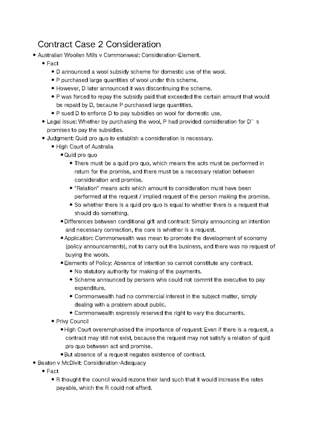 Contract Case 2 Consideration - Contract Case 2 Consideration Australian Woollen Mills v - Studocu