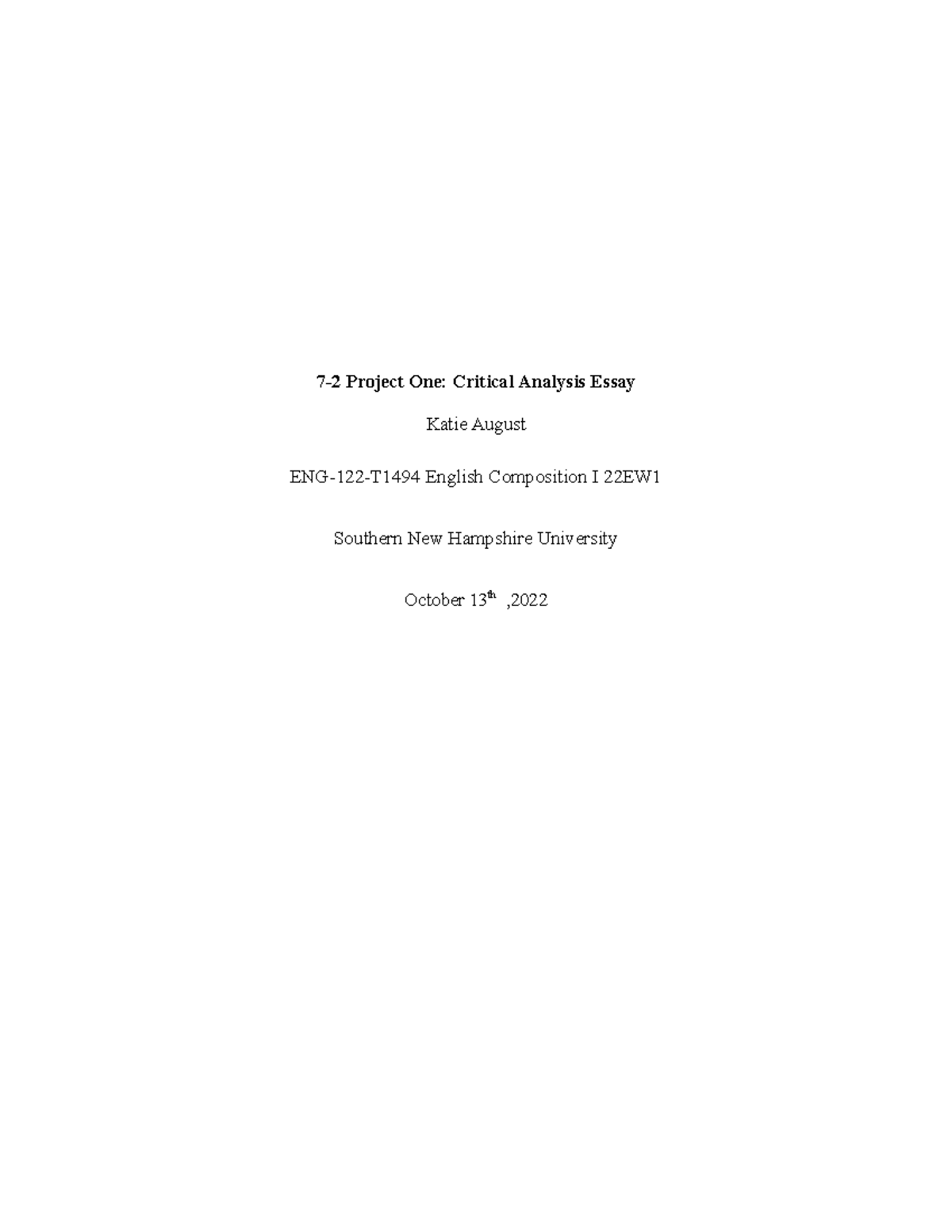 5-2 Assignment First Draft of Critical Analysis Essay - 7-2 Project One ...