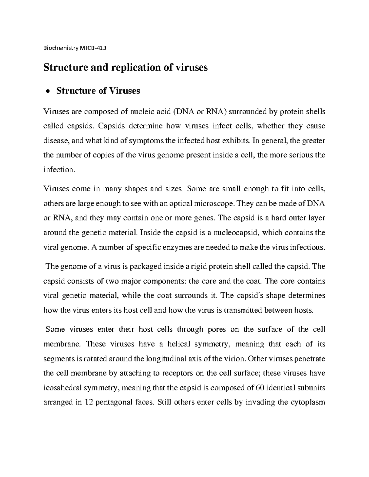 Structure and replication of viruses - Biochemistry MICB- Structure and ...