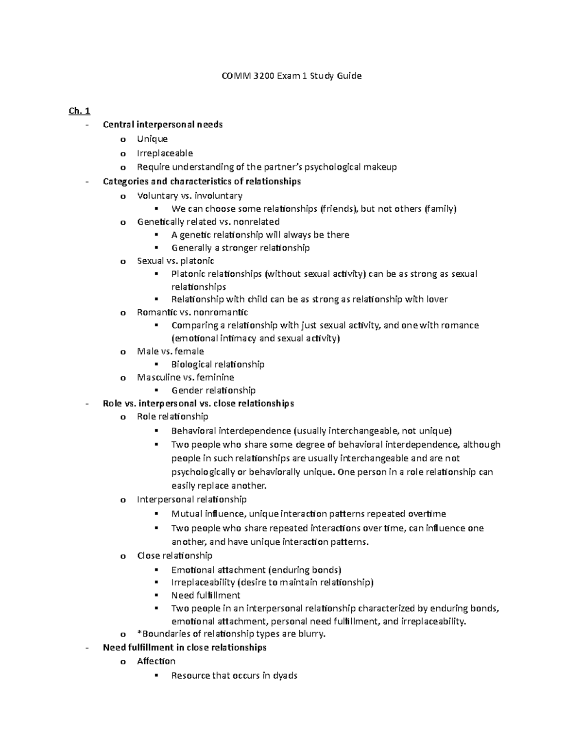 COMM 3200 Exam 1 Study Guide - COMM 3200 Exam 1 Study Guide Ch. 1 ...