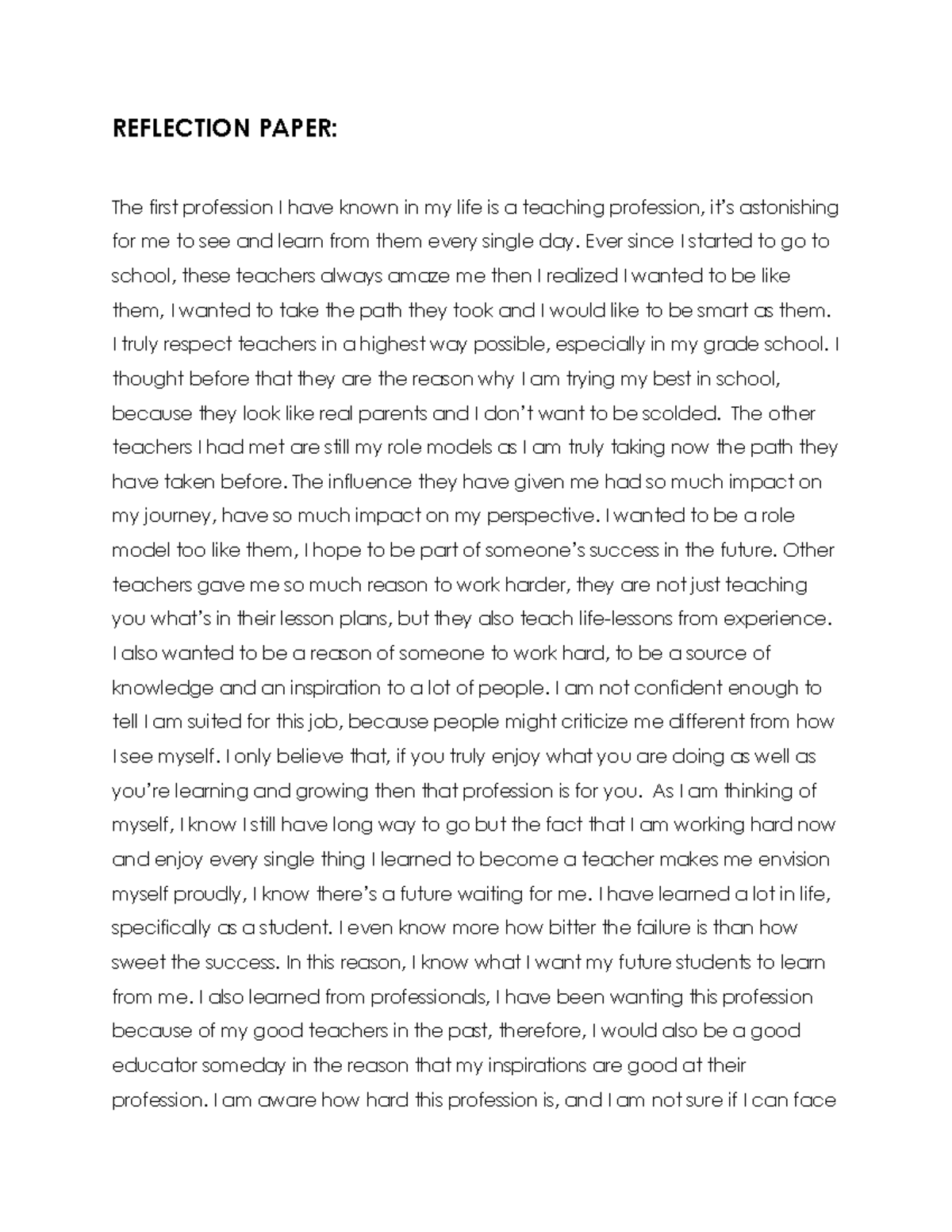 THE Impportance OF Teaching Profession TO Someone - REFLECTION PAPER ...