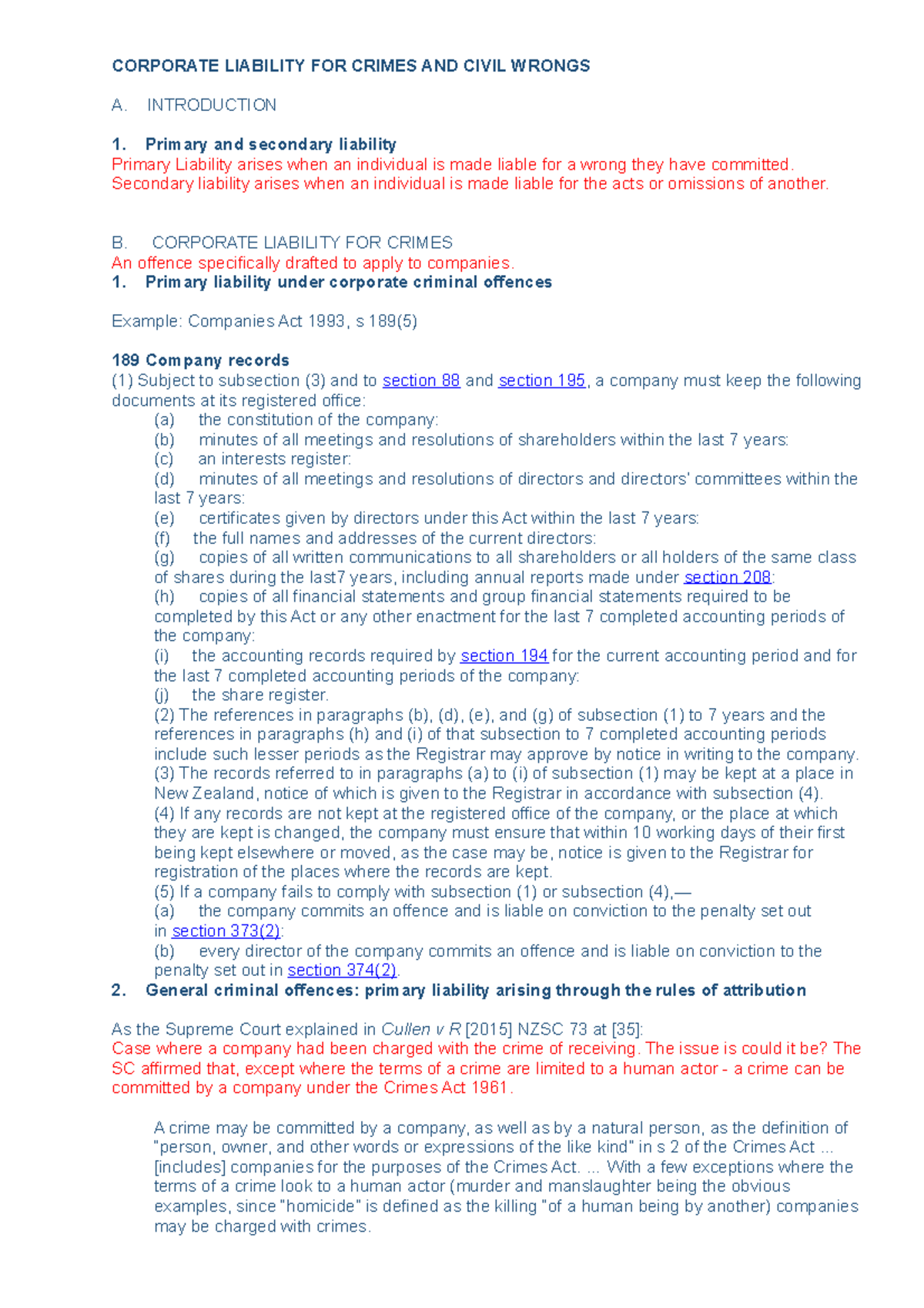 Corporate Liability FOR Crimes AND Civil Wrongs - CORPORATE LIABILITY ...