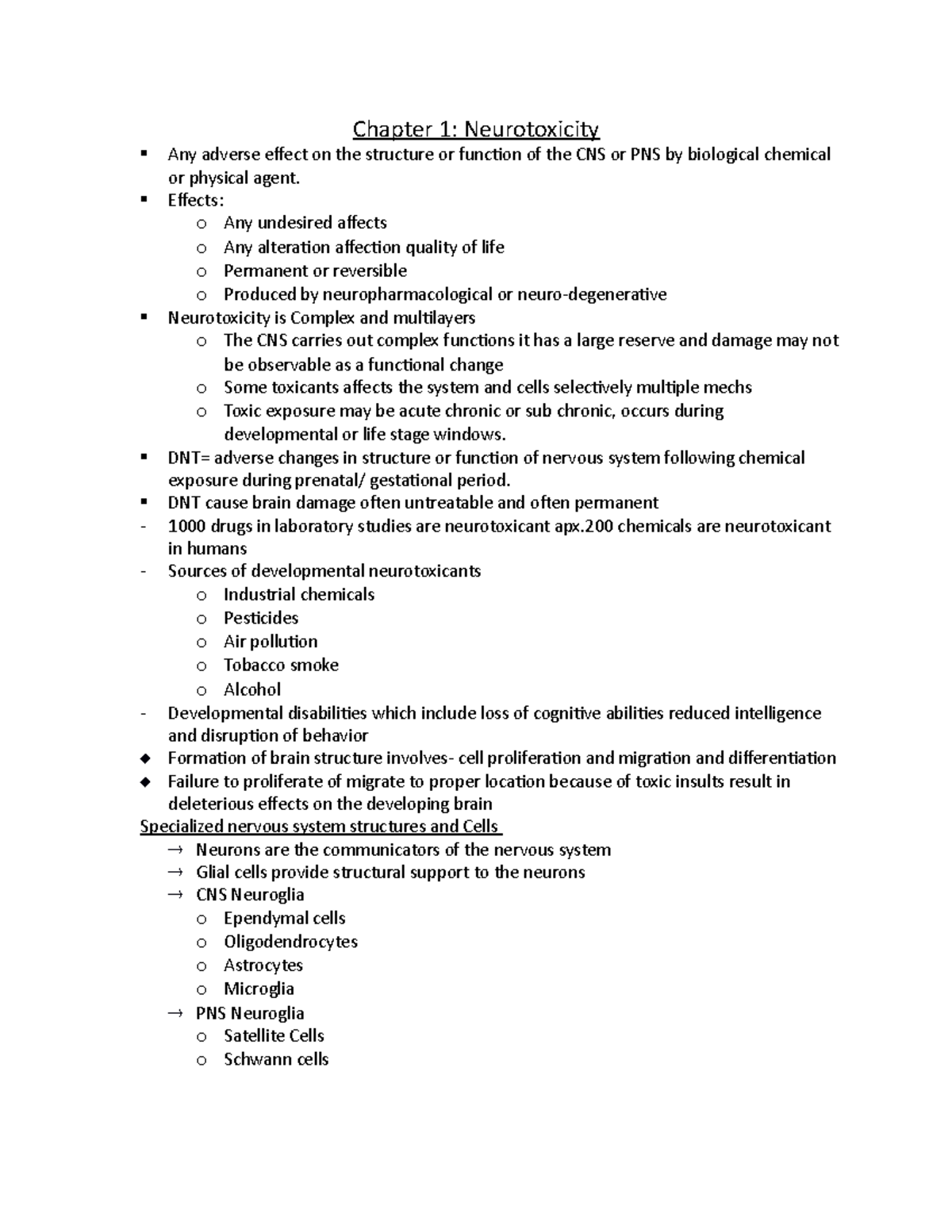 Developmental Neurotoxiticity Midterm - Chapter 1: Neurotoxicity Any ...