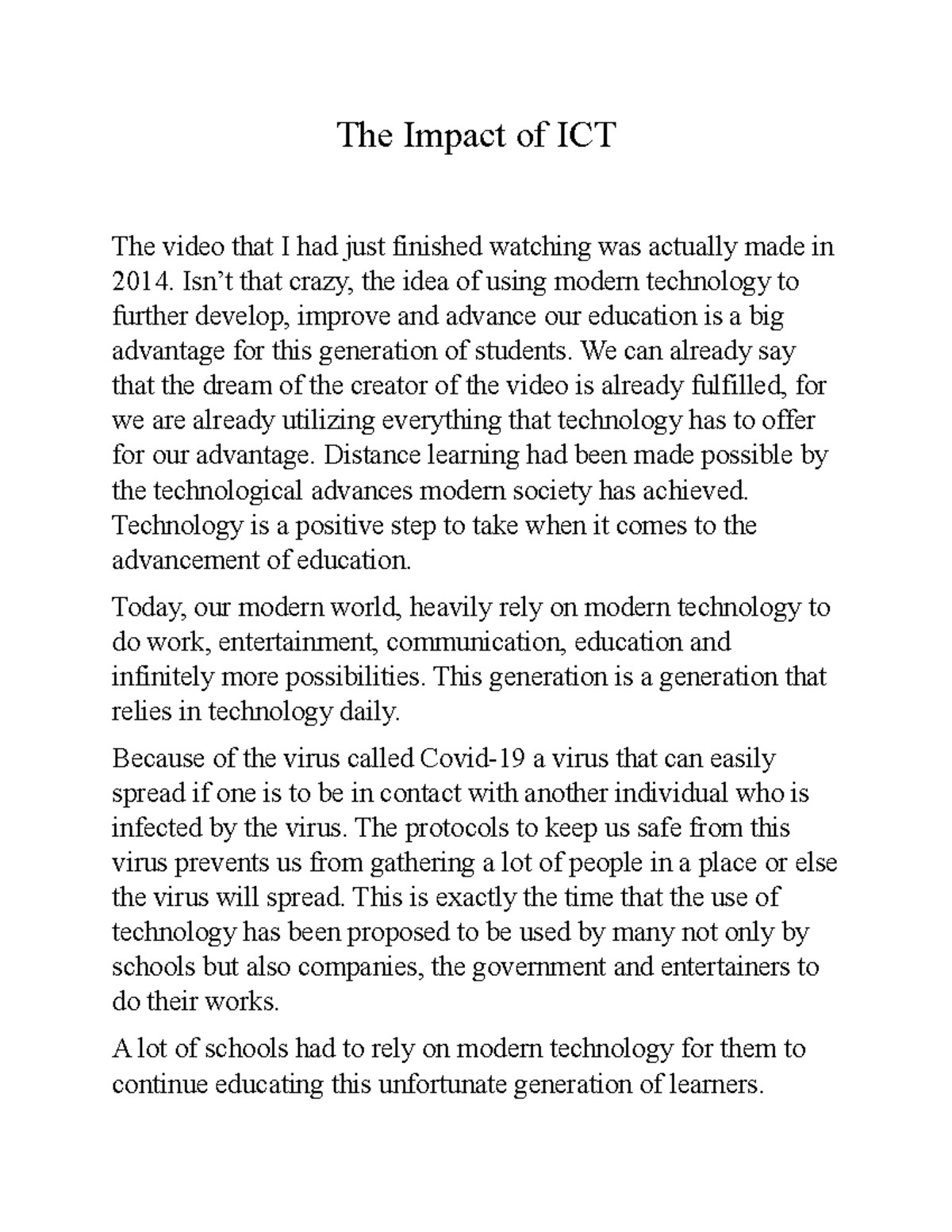 The Impact of ICT aaaa - The Impact of ICT The video that I had just ...