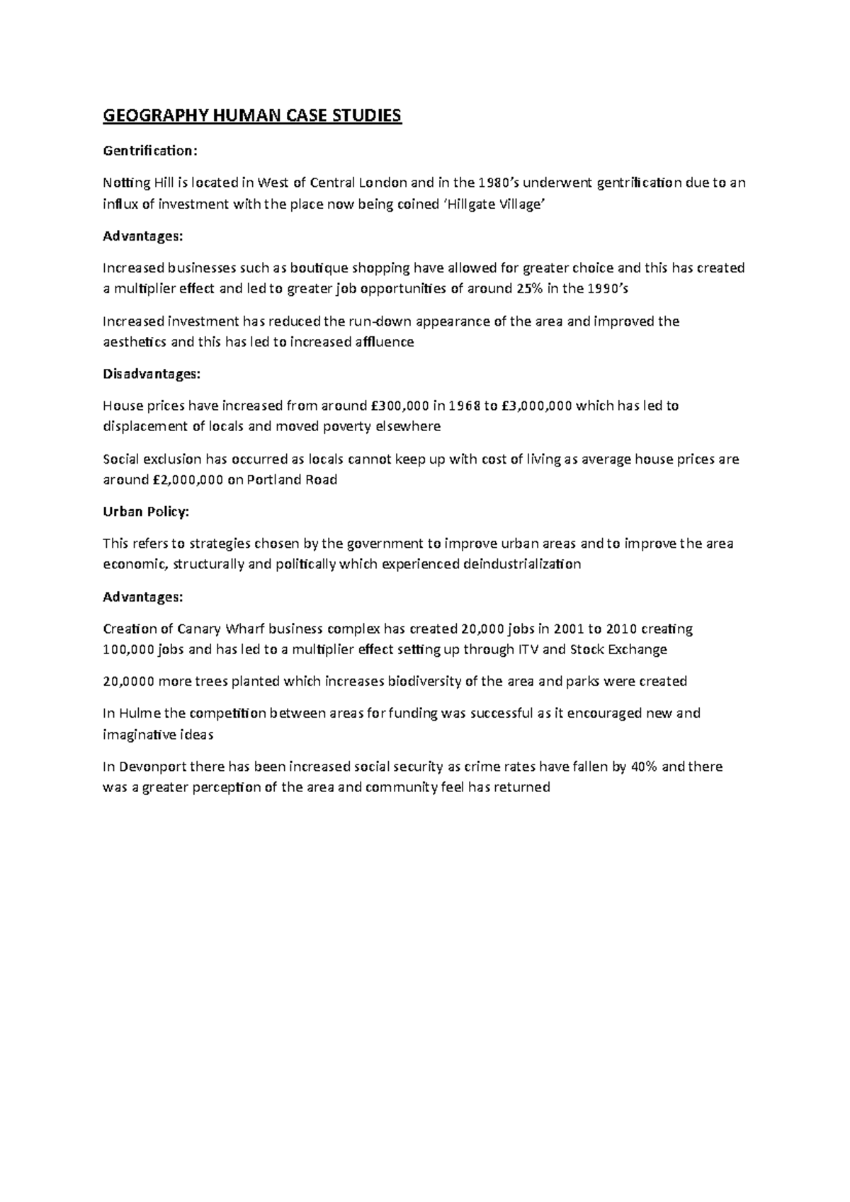 Geography Human CASE Studies - GEOGRAPHY HUMAN CASE STUDIES ...