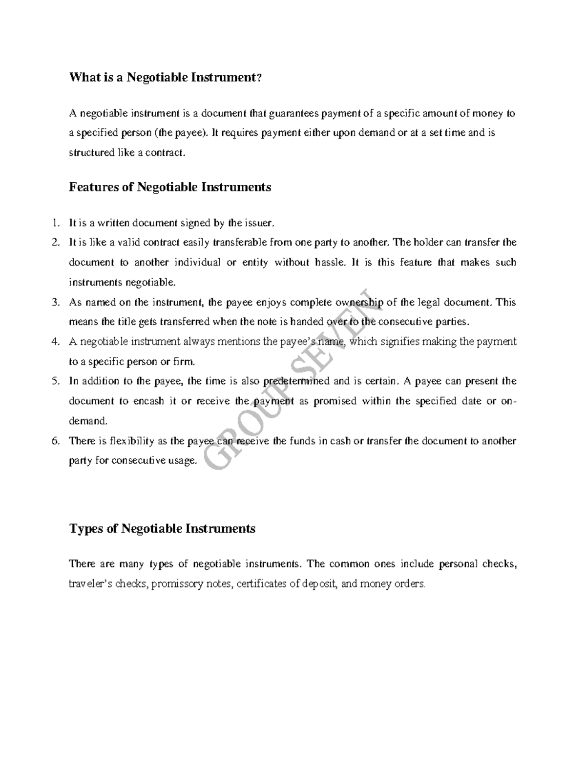 What is a Negotiable Instrument - It requires payment either upon ...