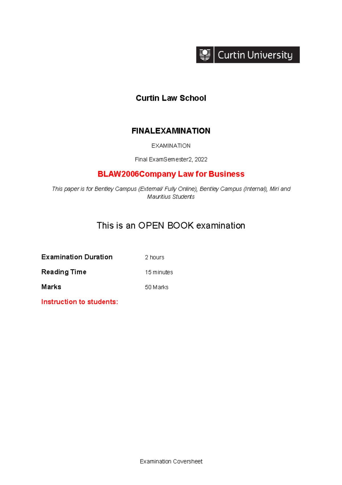 Company Law for Business - Semester 2 2022 - Final IRIS Exam - Upload ...