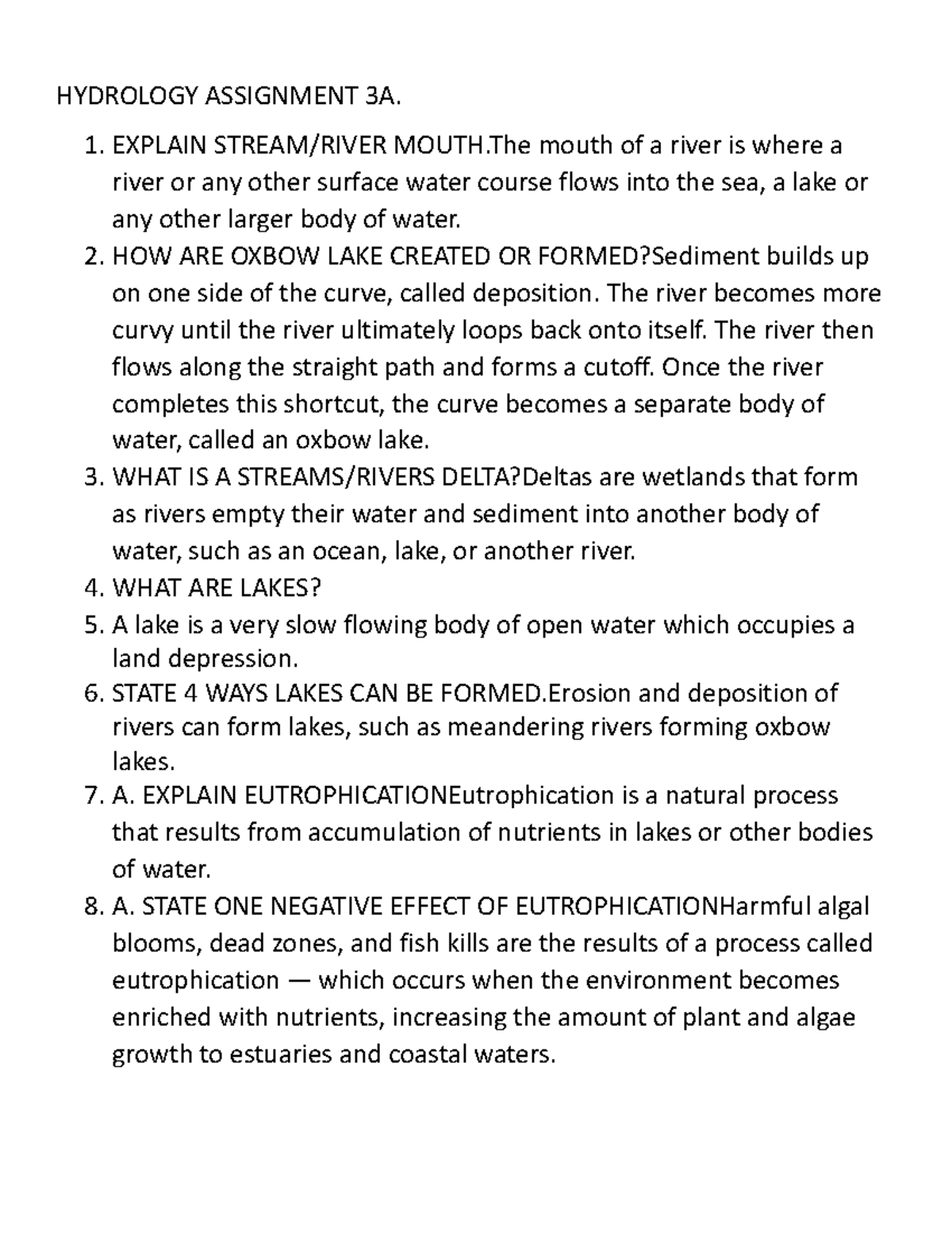Copy of Aubrey Blue - Hydrology Assignment 3A - HYDROLOGY ASSIGNMENT 3A ...