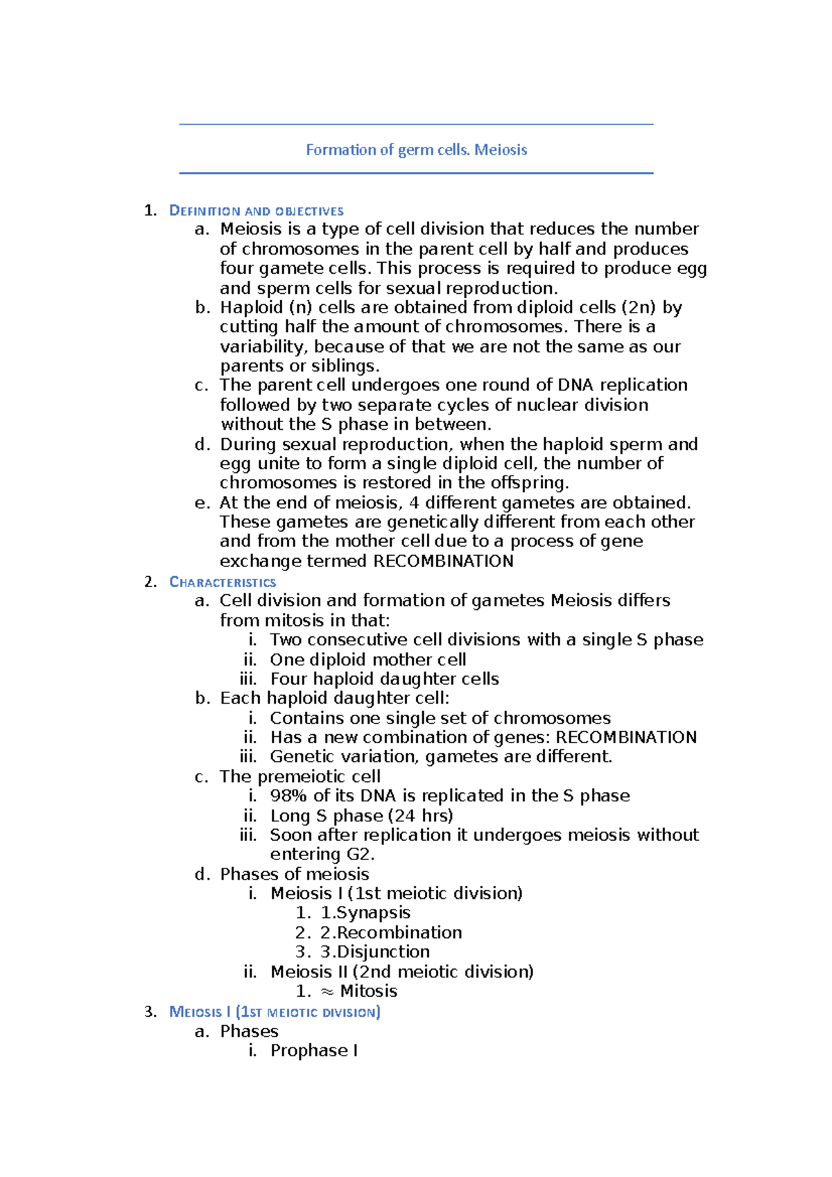 Lesson 5. Formation of germ cells. Meiosis - Formation of germ cells ...
