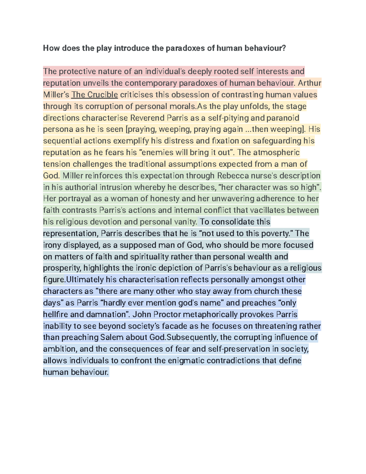 The Crucible- Paradox Paragraph - How does the play introduce the ...