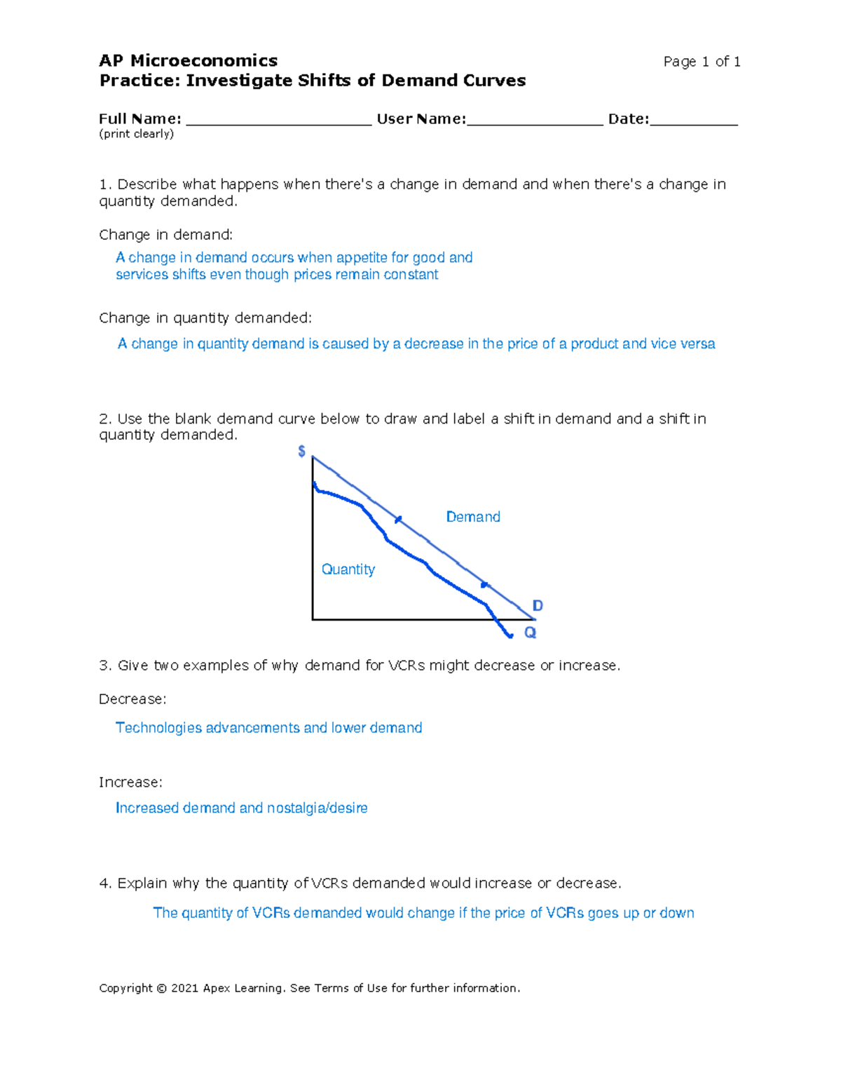 Investigate Shifts of Demand Curves - Change in demand: Change in ...