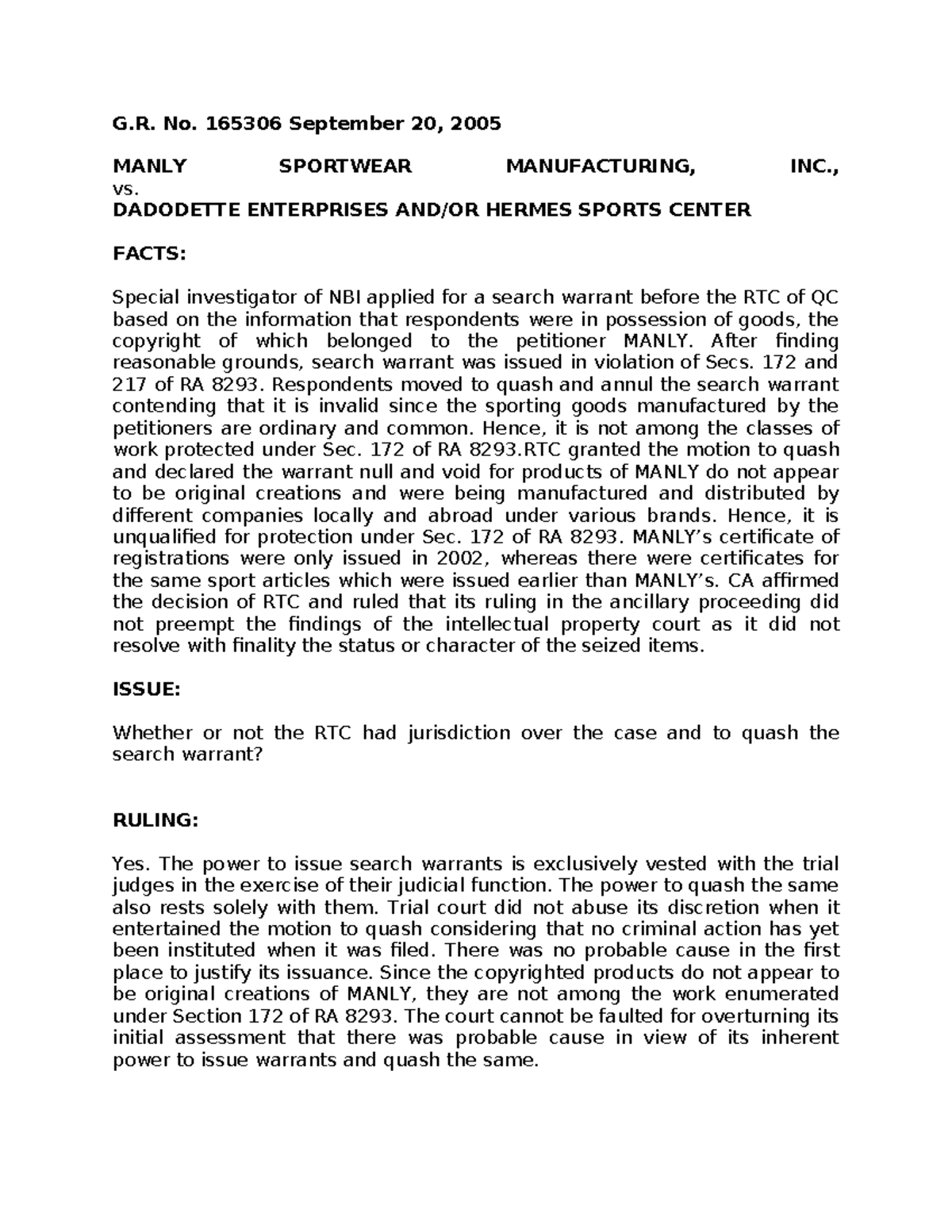 Crimpro-cases - CrimPro assigned Cases - G. No. 165306 September 20 ...