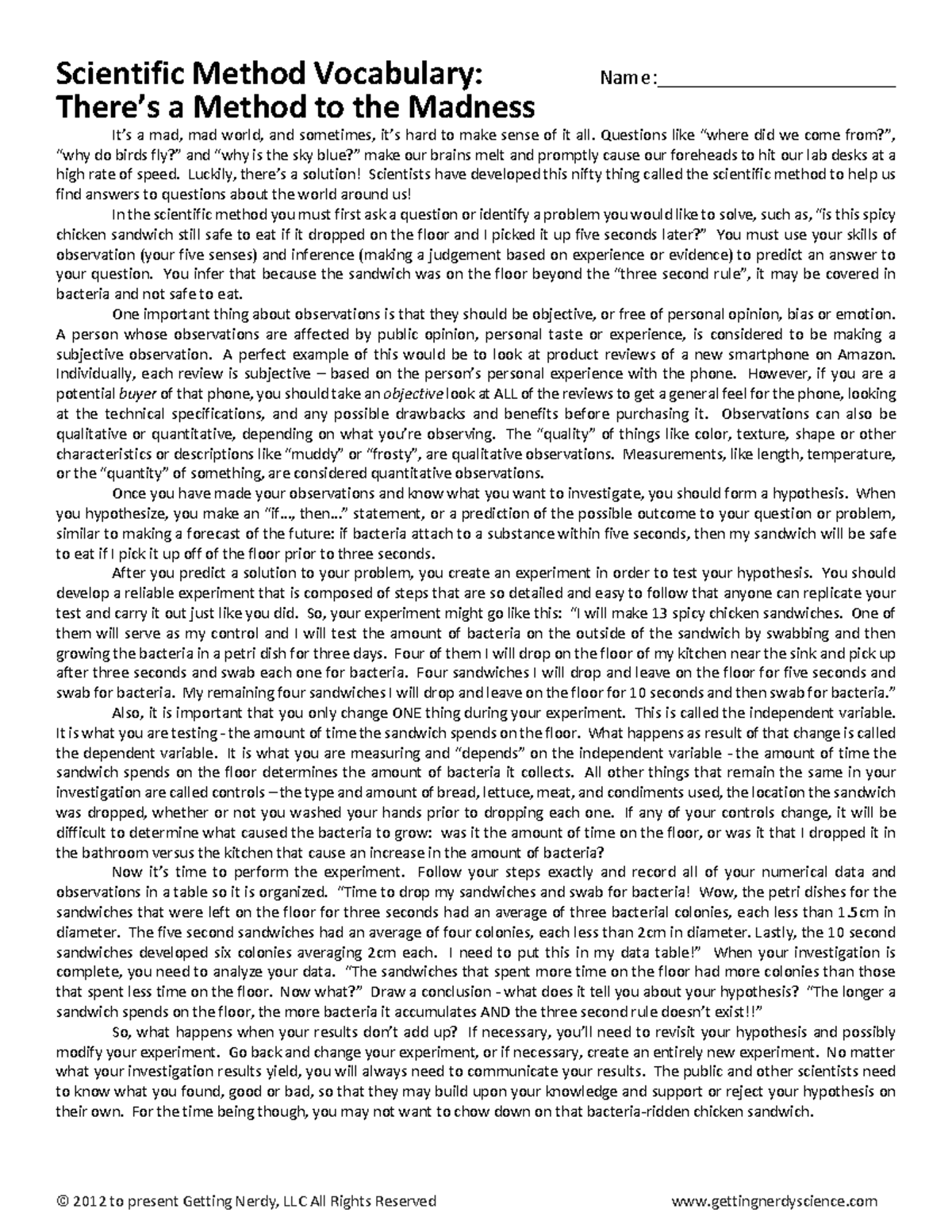 6 Scientific Method Vocabulary - © 2012 to present Getting Nerdy, LLC ...