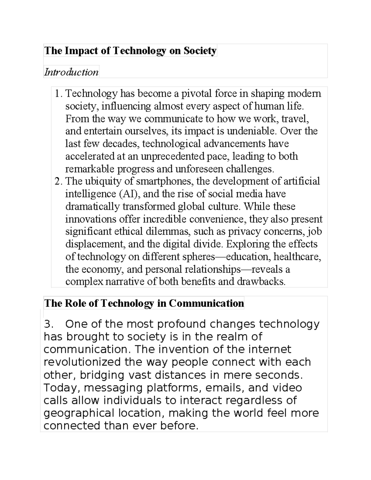The Impact of Technology on Societ 1 - The Impact of Technology on ...