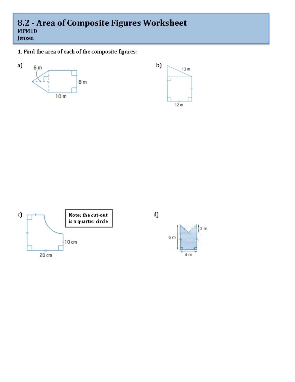 Area of Complex Figures - 8 -­‐ Area of Composite Figures Worksheet ...