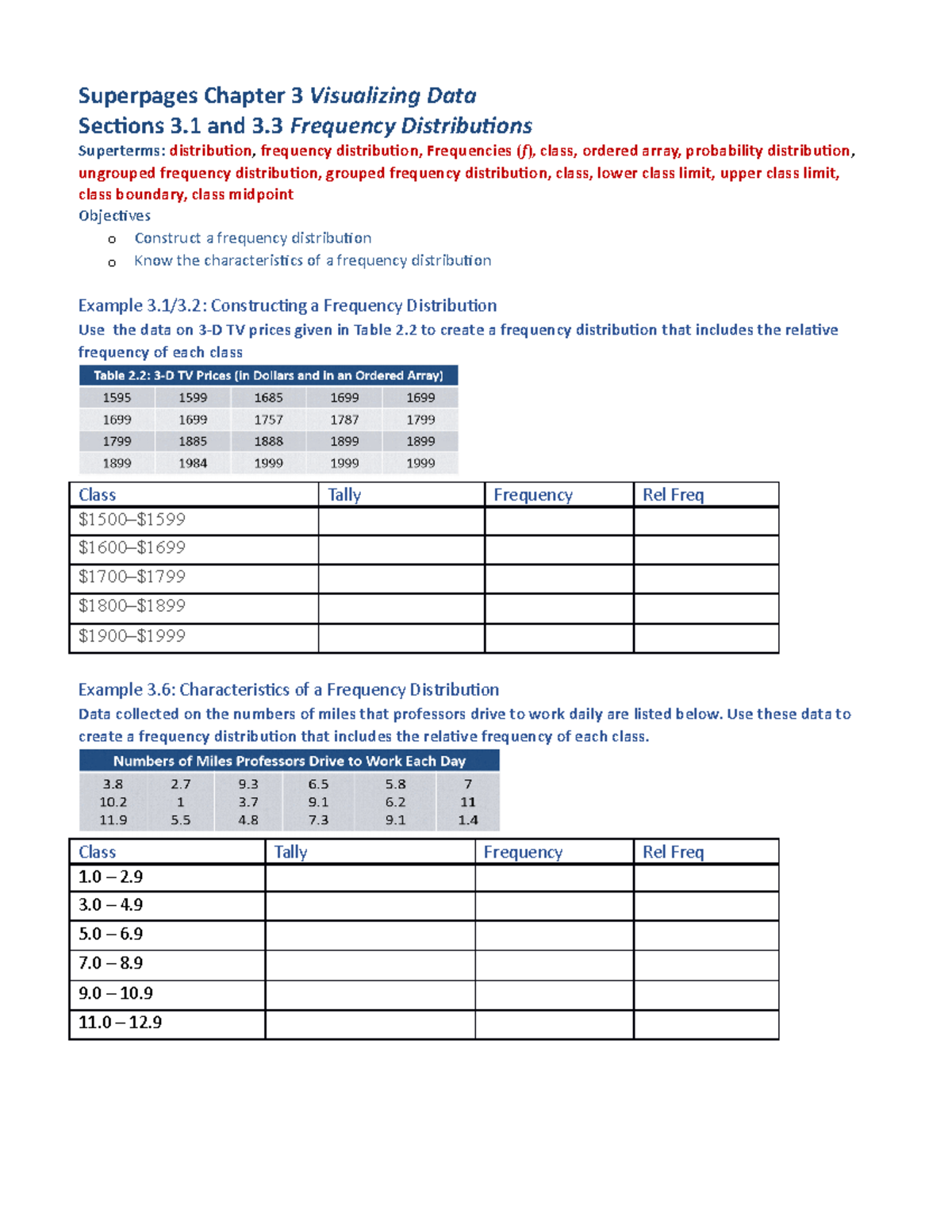 Superpages Chapter 3 Visualizing Data - 1/3: Constructing a Frequency Distribution Use the data ...