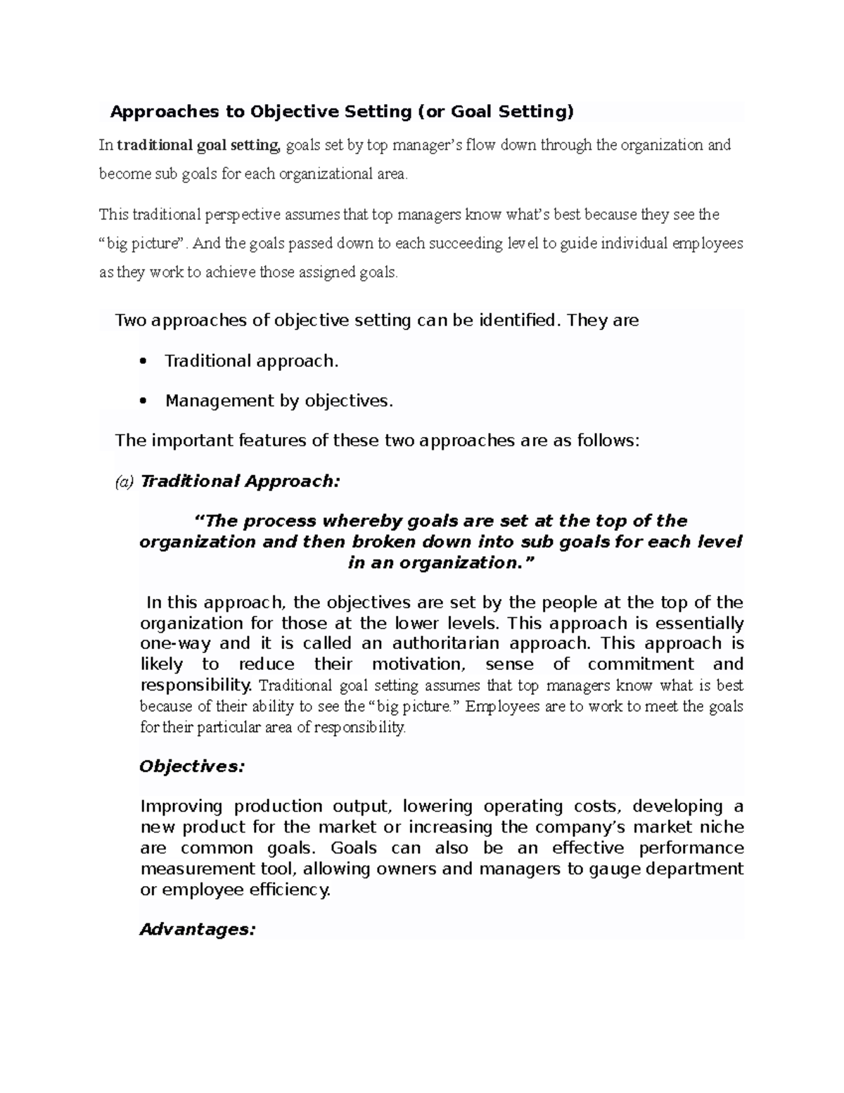 Approaches to Objective Setting - - Studocu