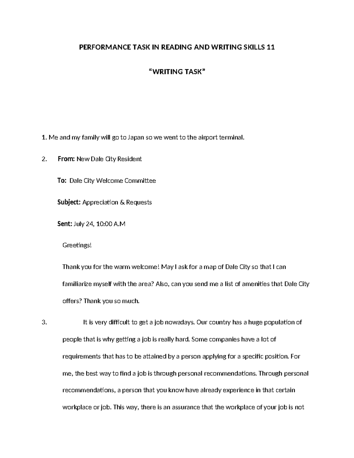 Reading AND Writing Skills 11 - PERFORMANCE TASK IN READING AND WRITING ...