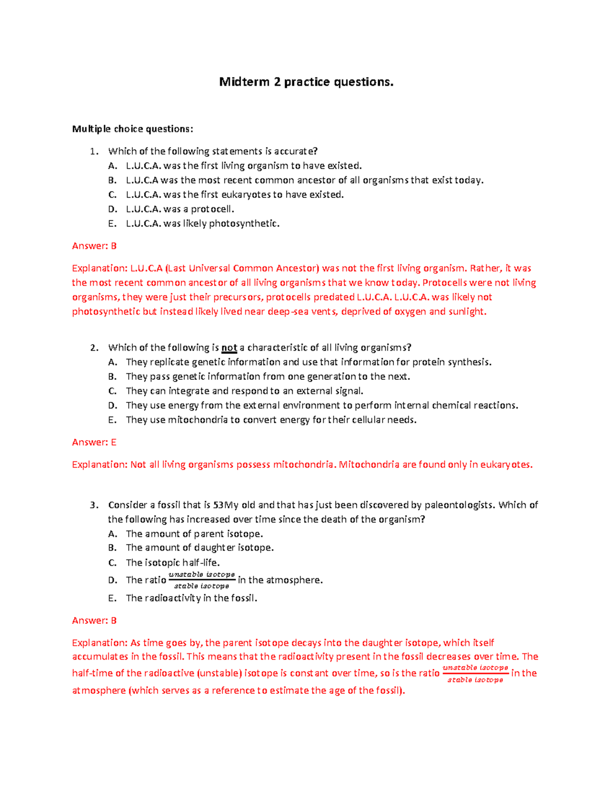 Midterm 2 Practice Questions - Midterm 2 practice questions. Multiple choice questions: 1. Which ...