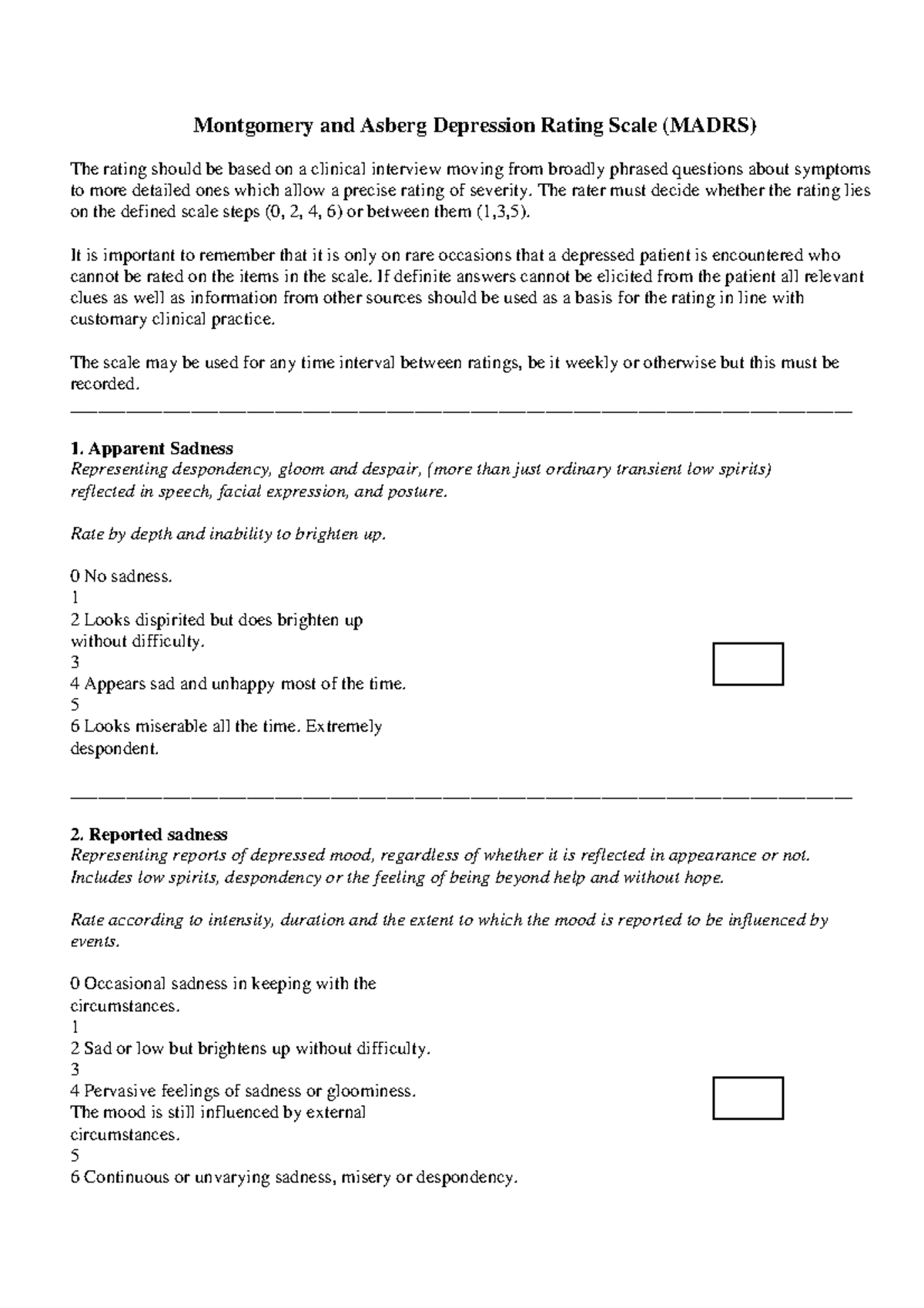 Madrs - psych - Montgomery and Asberg Depression Rating Scale (MADRS ...
