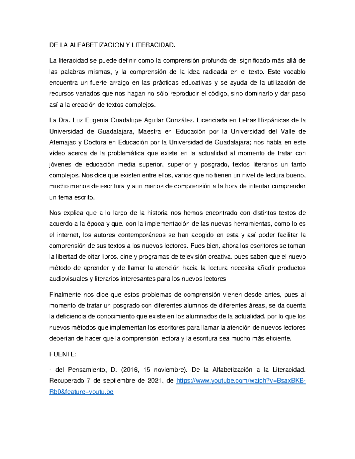 De la alfabetización y literacidad - DE LA ALFABETIZACION Y LITERACIDAD ...