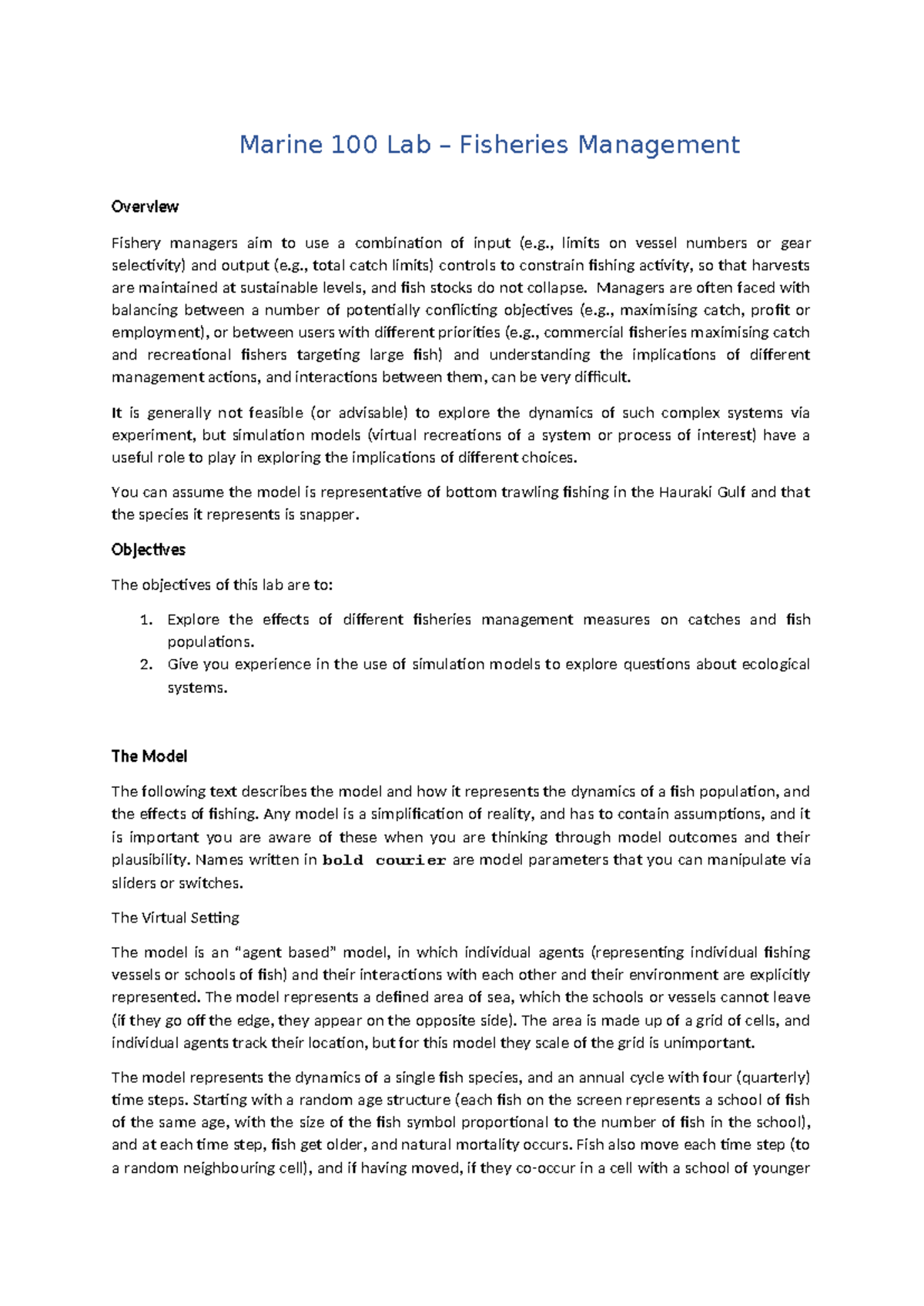 Lab instructions fisheries management - Marine 100 Lab – Fisheries ...