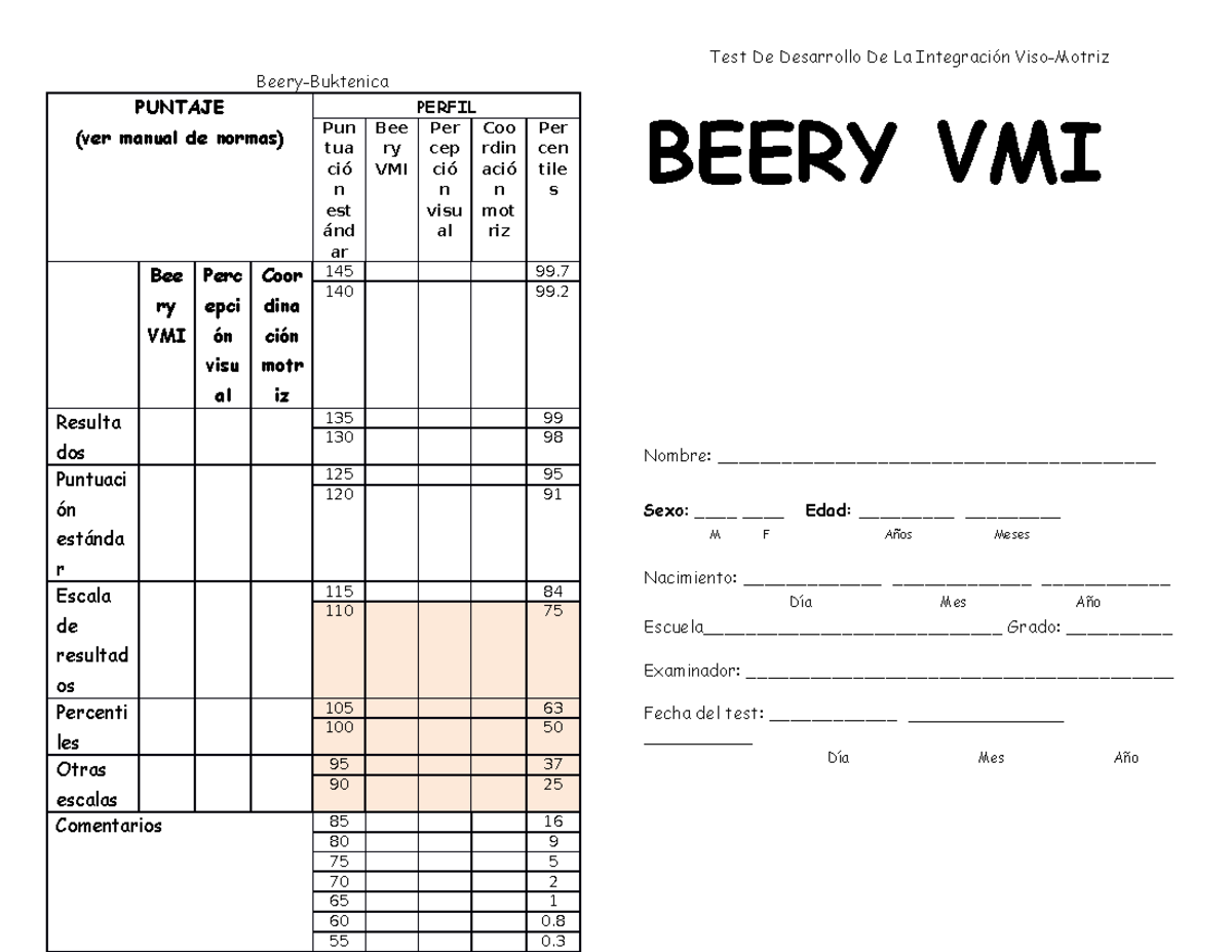VMI ejercicios y protocolo - Beery-Buktenica Test De Desarrollo De La ...