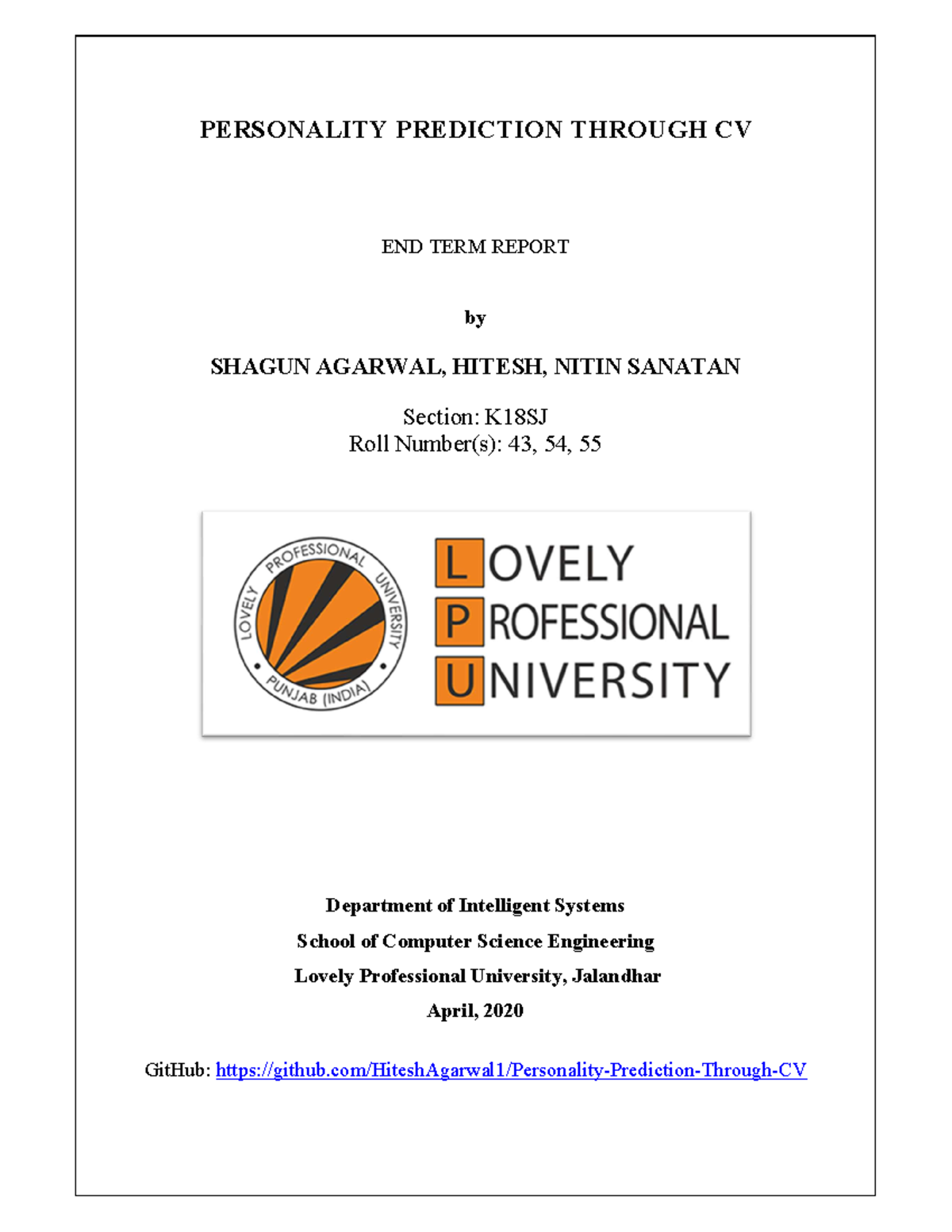 Personality Prediction Project Report - PERSONALITY PREDICTION THROUGH ...