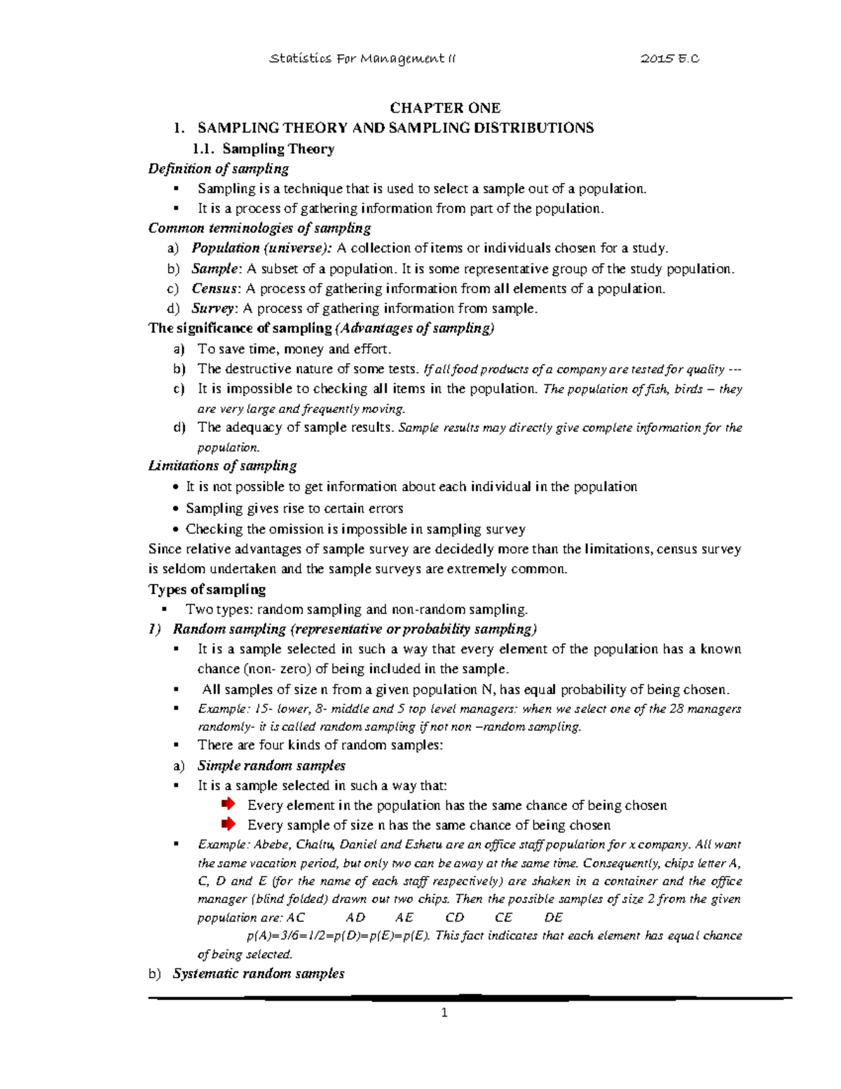 STAT II- CH I - It gives a clear discription to the contents - CHAPTER ...
