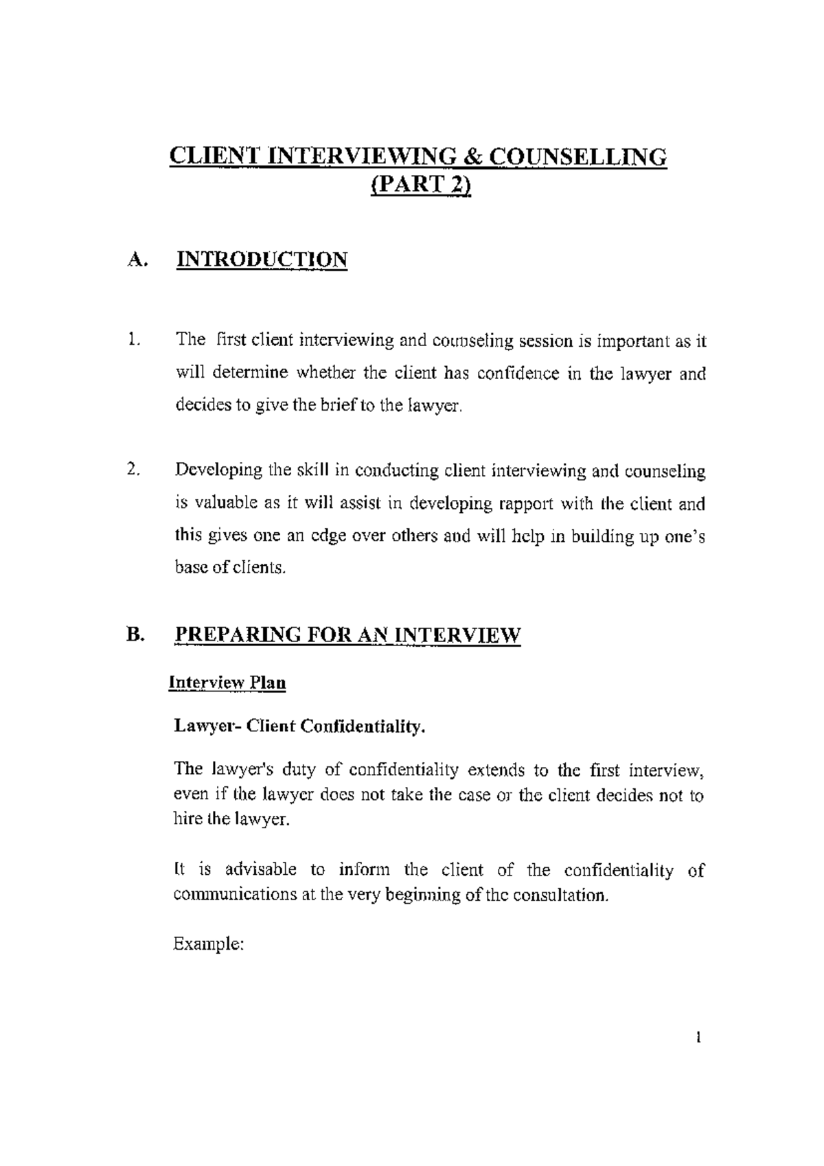 Client Interviewing Counselling (PT 2) - Legal Skills - Studocu