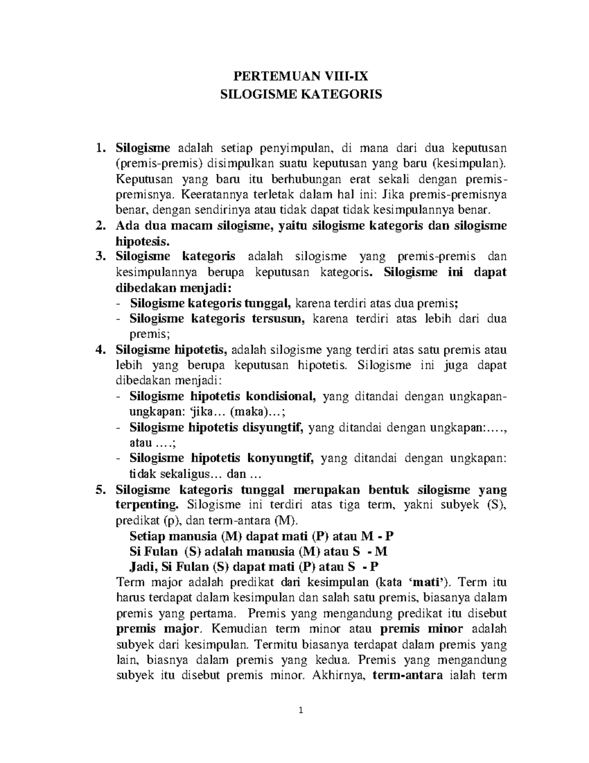 7 hand out logika silogisme kategoris - PERTEMUAN VIII-IX SILOGISME ...