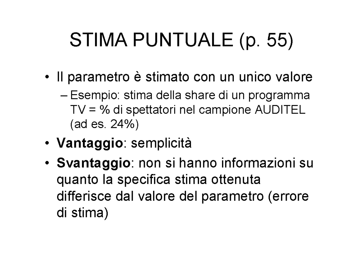 Stima BN - Riassunto - STIMA PUNTUALE (p. 55) Il parametro è stimato ...