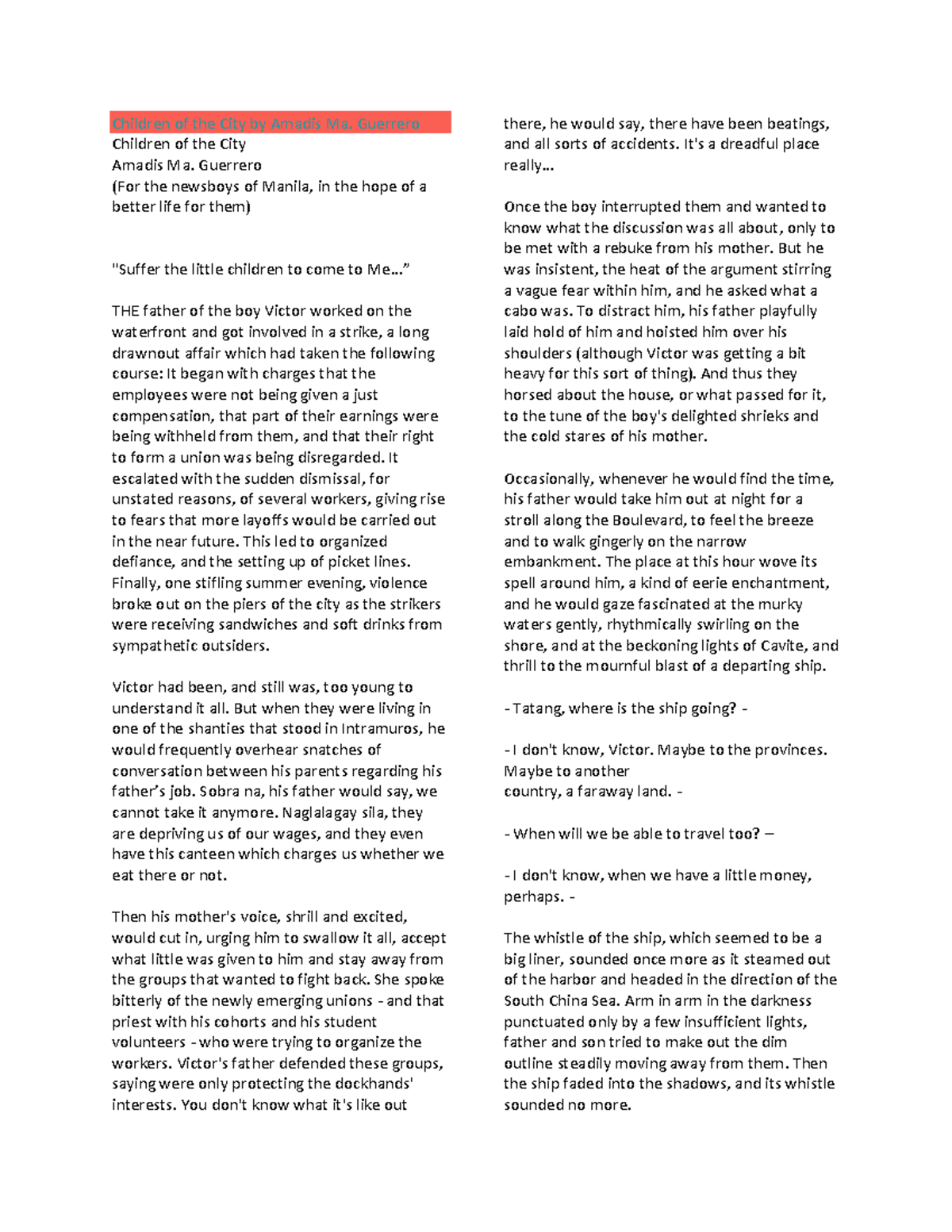 Children of the city Story line - Children of the City by Amadis Ma ...