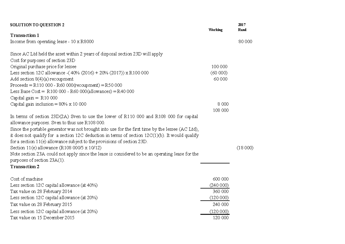 2017 T2 Q2 Soln - Practice material - SOLUTION TO QUESTION 2 2017 ...