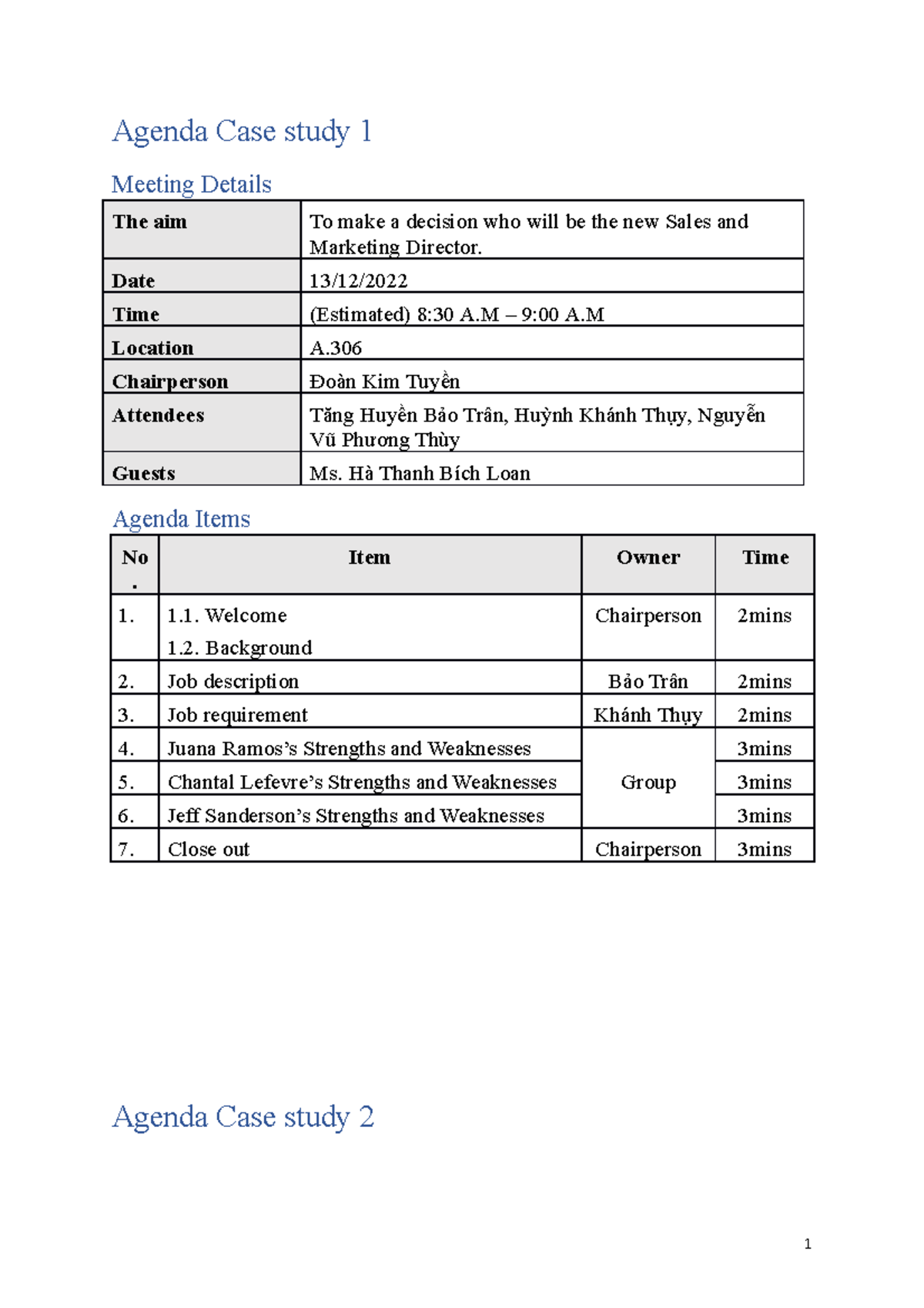 Agenda-CASE- Study - speaking - Agenda Case study 1 Meeting Details The ...