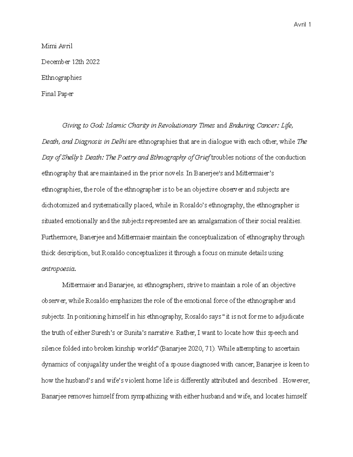 Ethnographies final - Mimi Avril December 12th 2022 Ethnographies Final ...