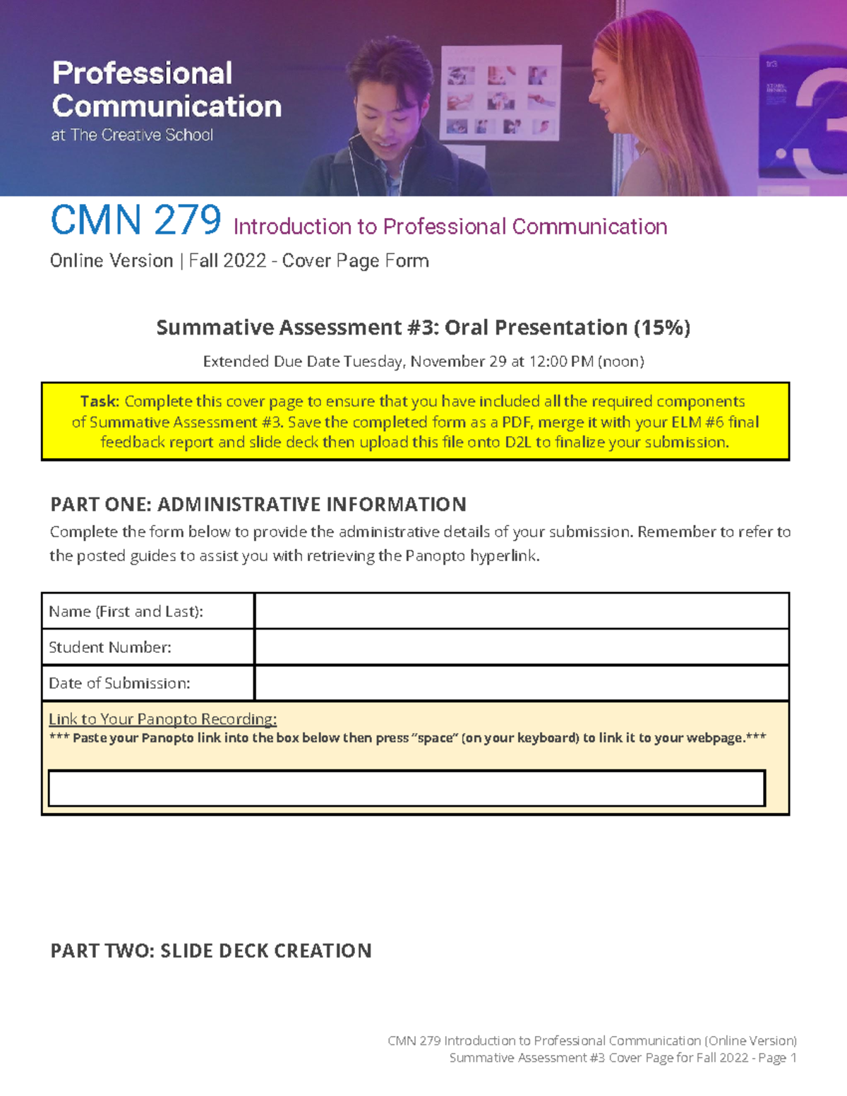 CMN279(Online)-SA#3 Cover Page Form F22 - CMN 279 Introduction to ...