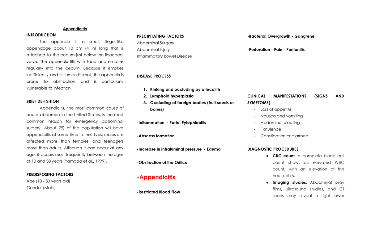 Nursing - Appendicitis - Appendicitis INTRODUCTION The appendix is a ...