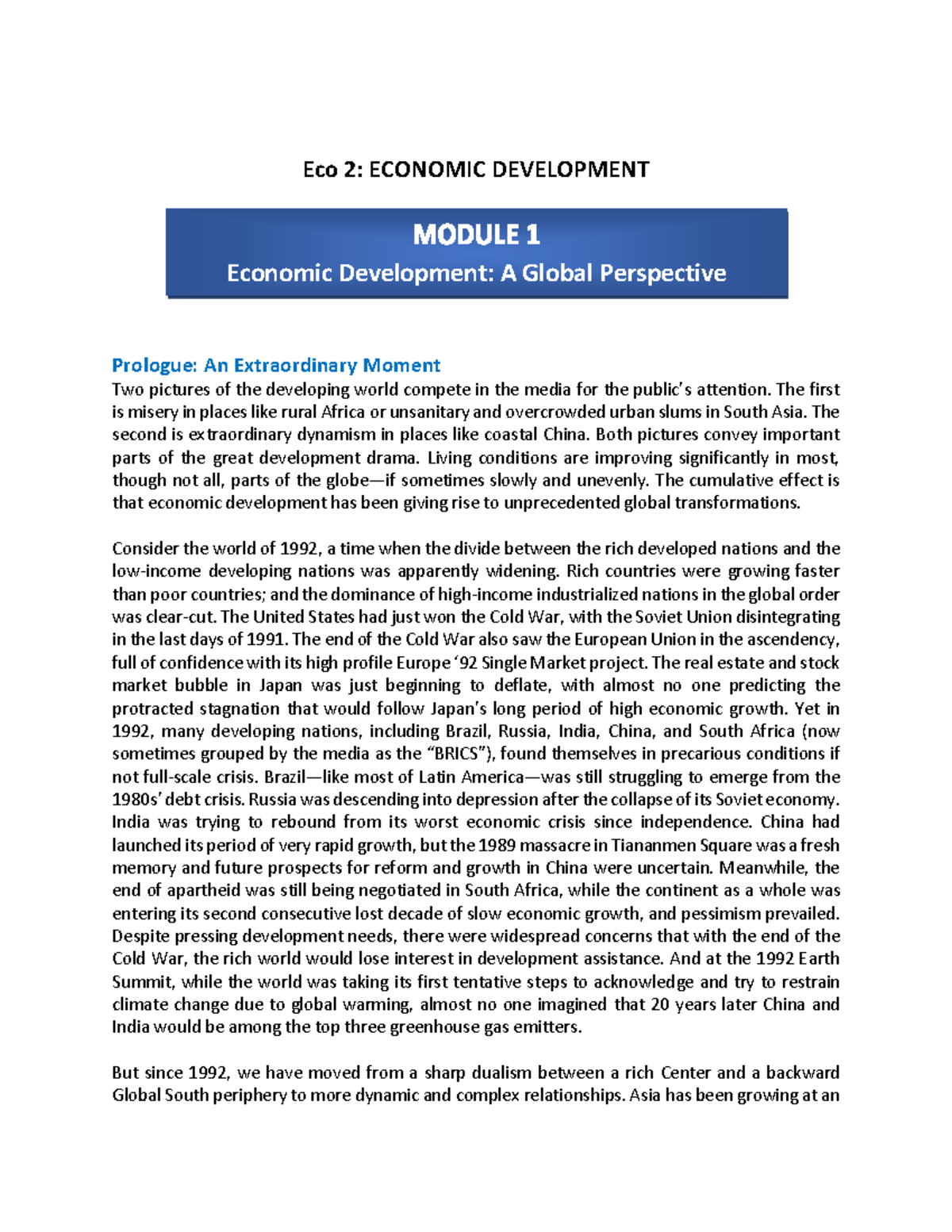 Module 1 - Introducing Economic Development - Eco 2: ECONOMIC ...