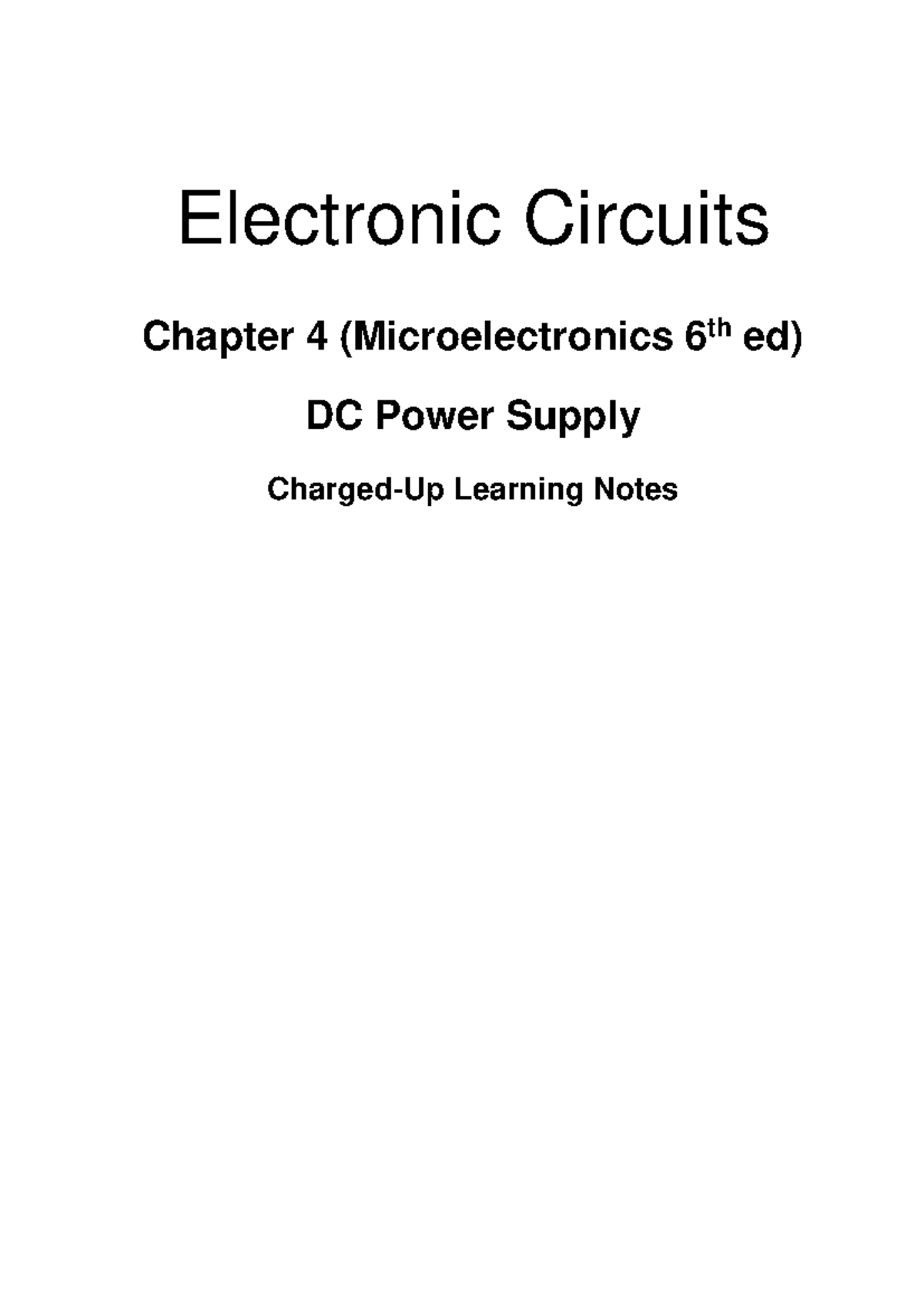 DC Power Supply - Summary Microelectronic Circuits - Electronic Circuits Chapter 4 ...