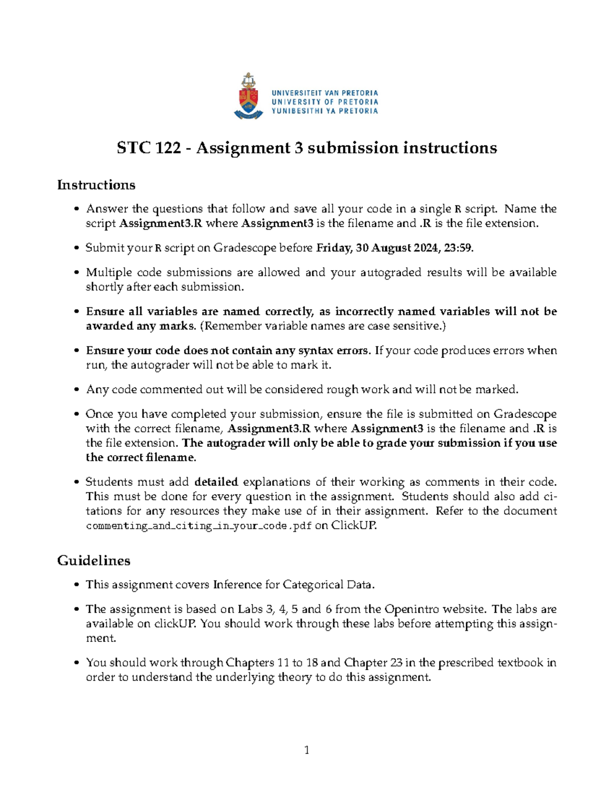 STC 122 - Assignment 3 - Submission Instructions - 2024 - STC 122 ...