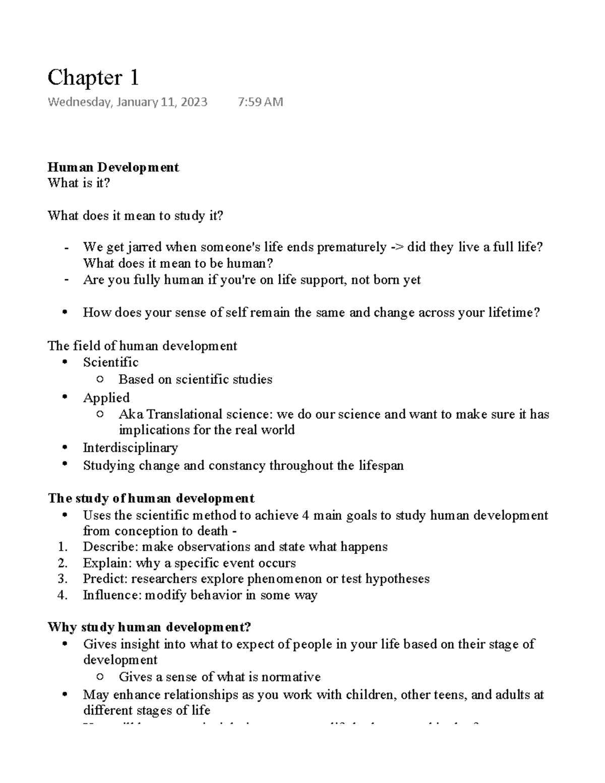 Chapter 1 - Human Development What is it? What does it mean to study it ...
