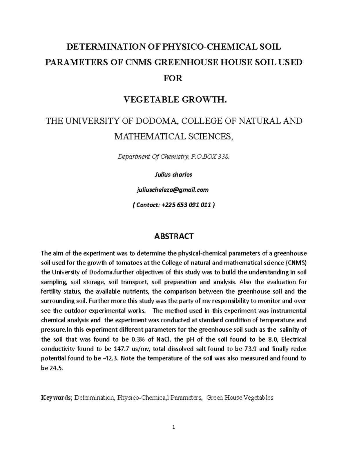 SOIL Analys of tomato greenhouse for college of natural and ...