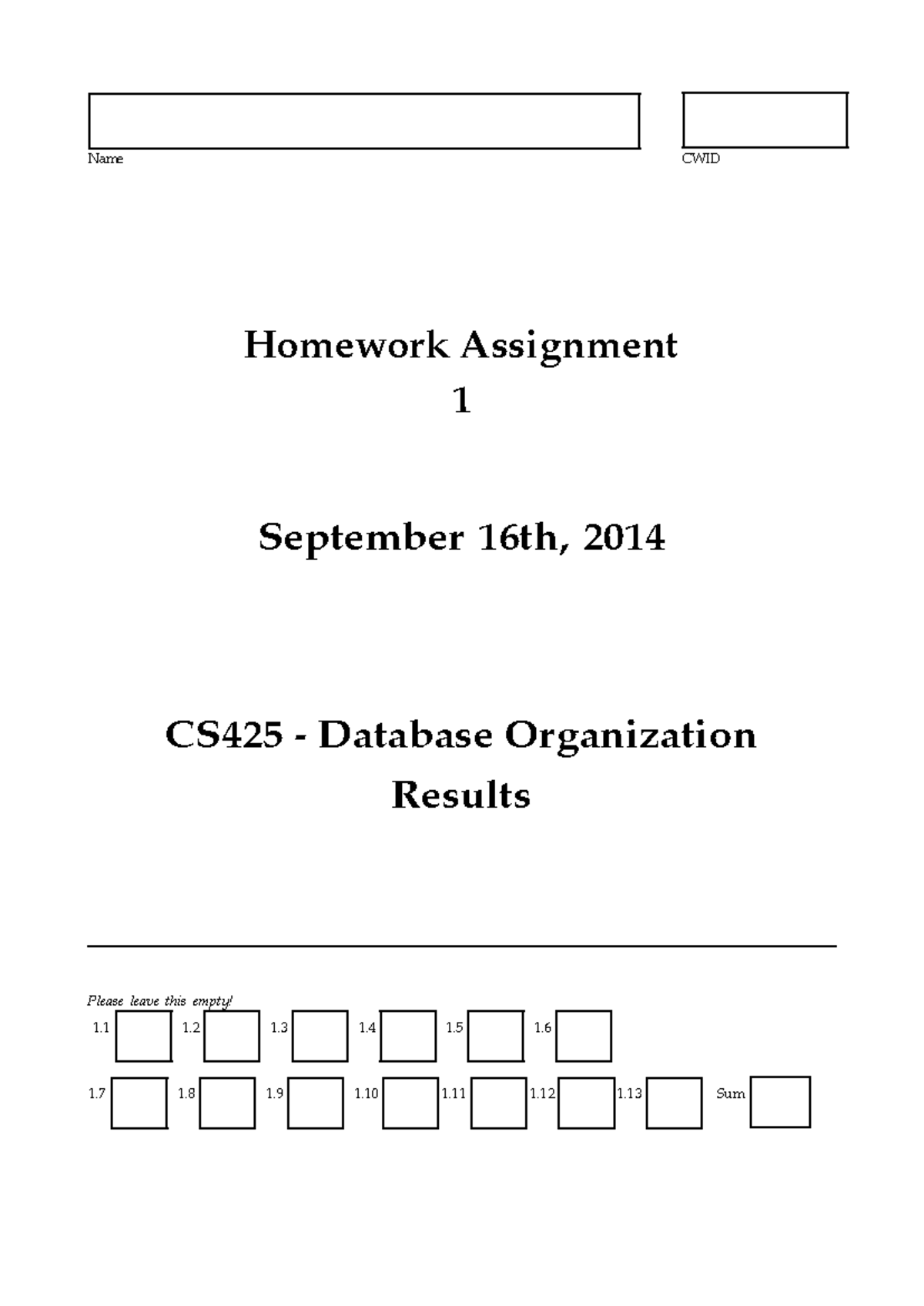 Relational Algebraexercises - Name CWID Homework Assignment 1 September ...