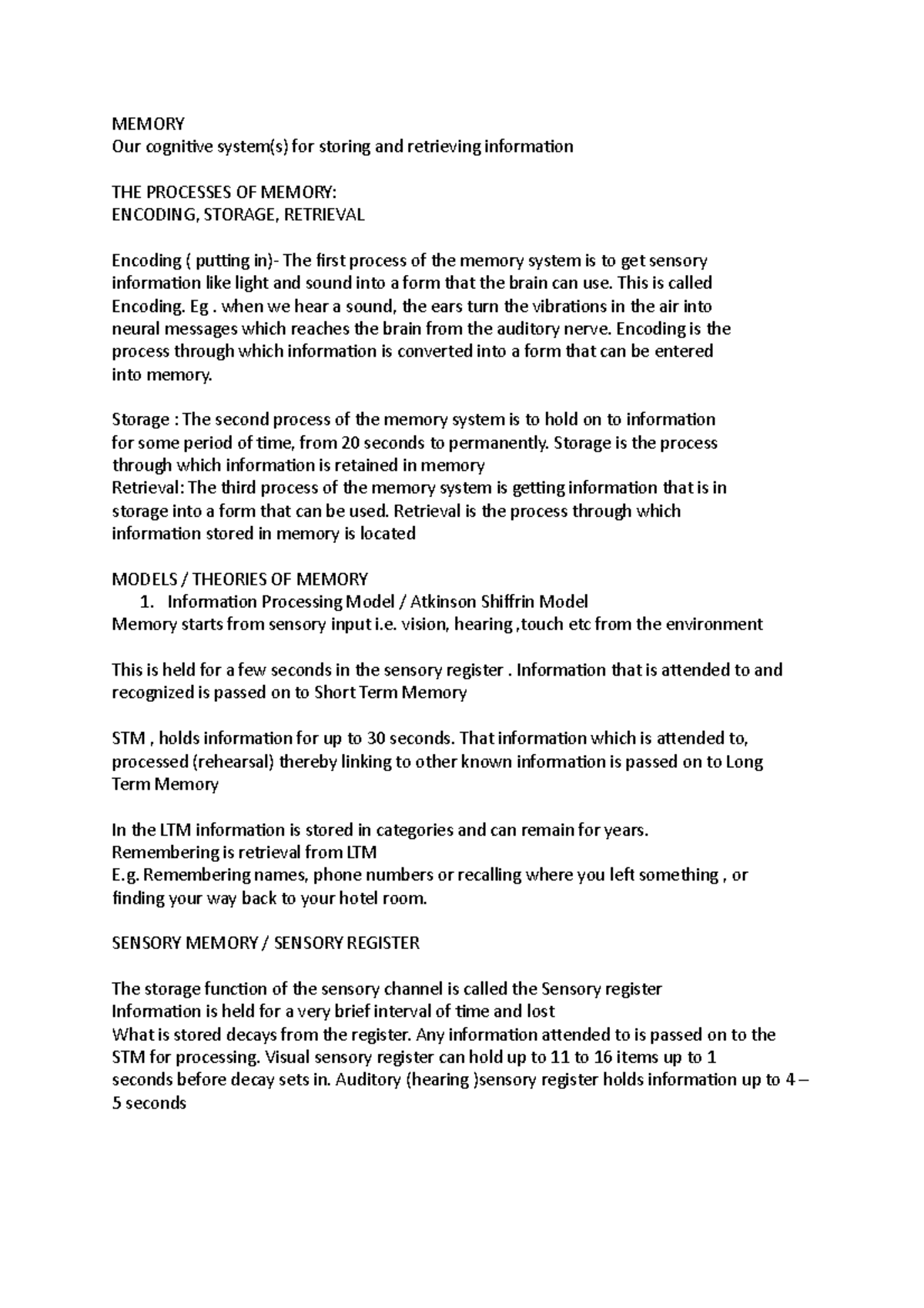 Basic concept psych - course is fun. - MEMORY Our cognitive system(s ...